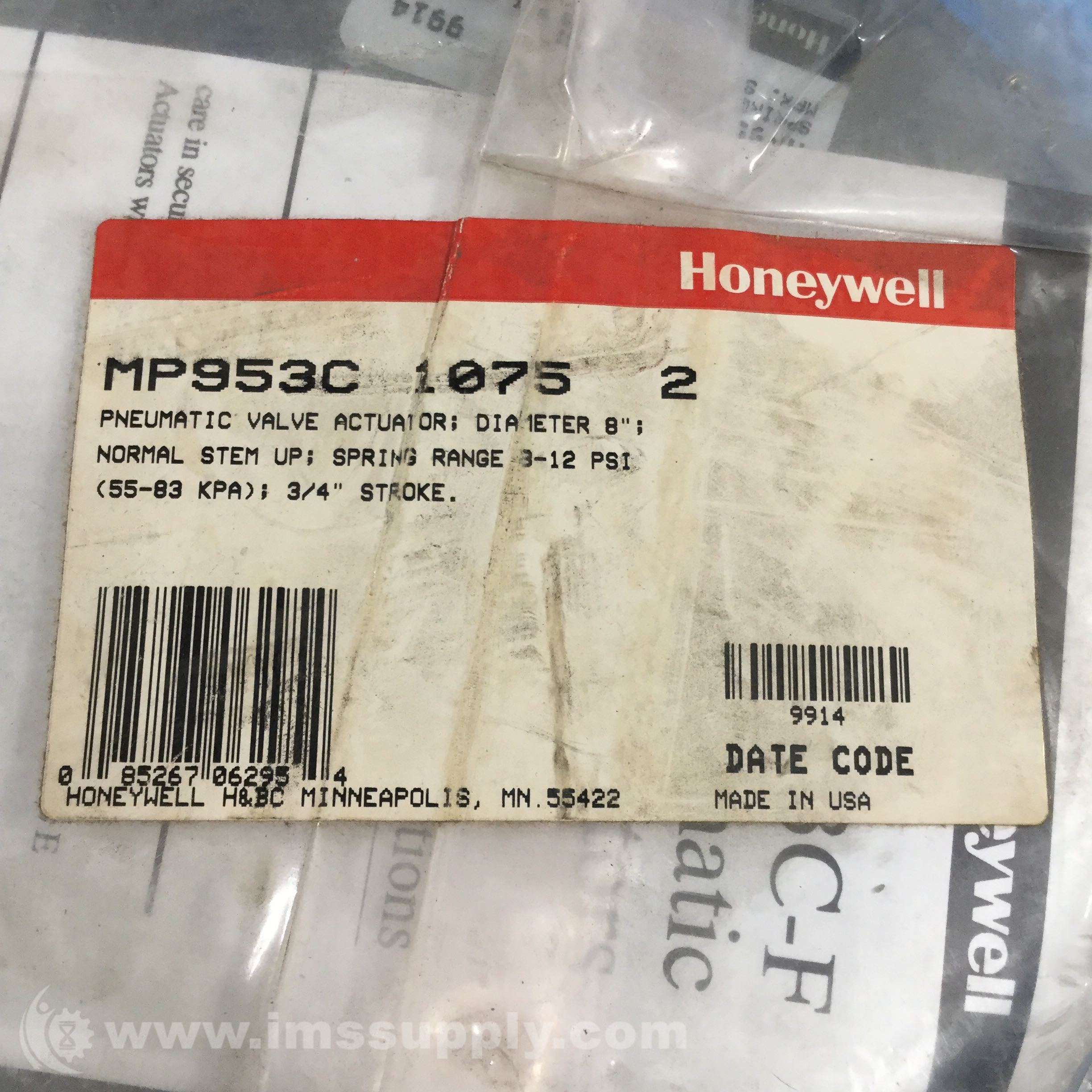 Honeywell MP953C 1075 2 8 Pneumatic Valve Actuator - IMS Supply