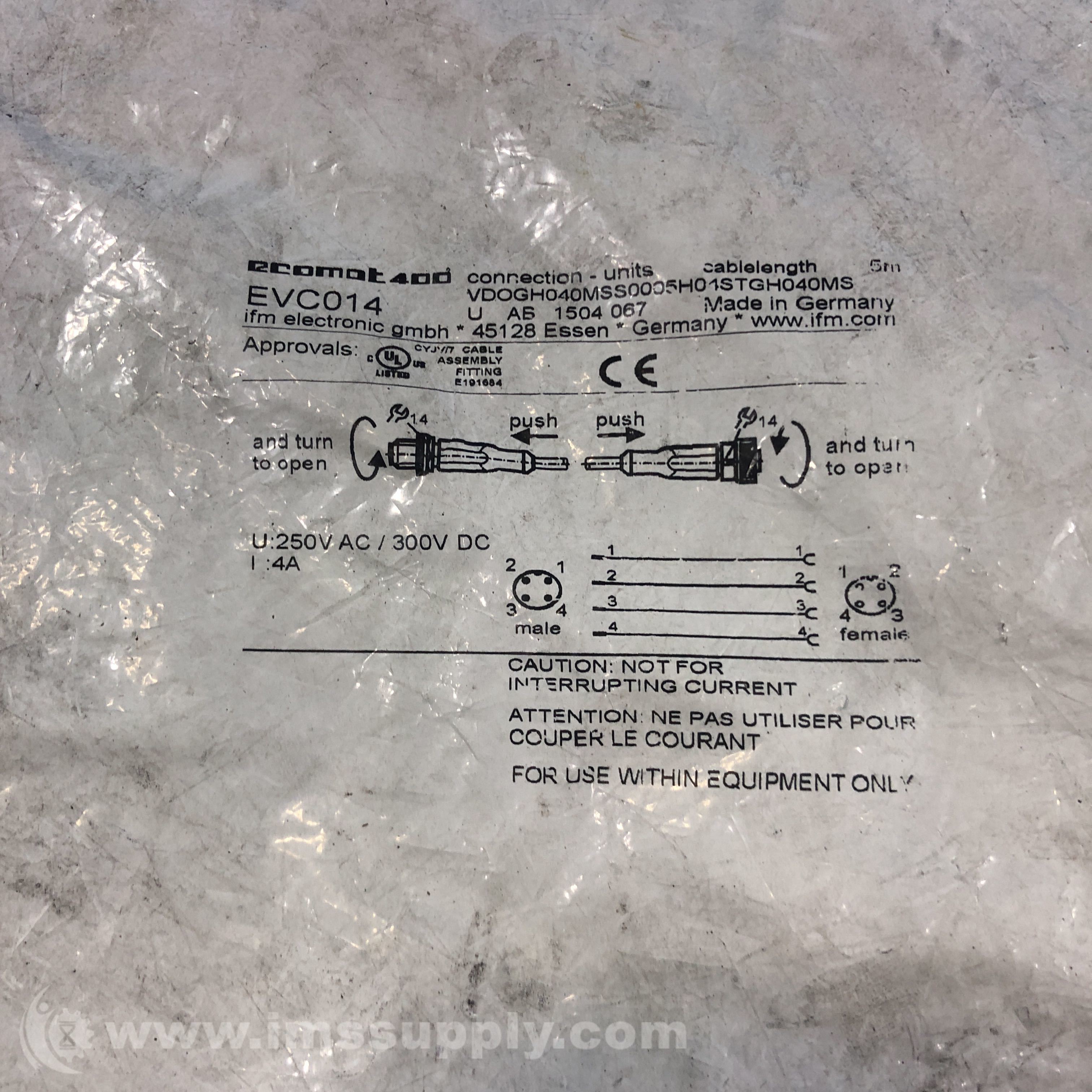 Ifm EVC014 Double Ended In-Series Cordset - IMS Supply