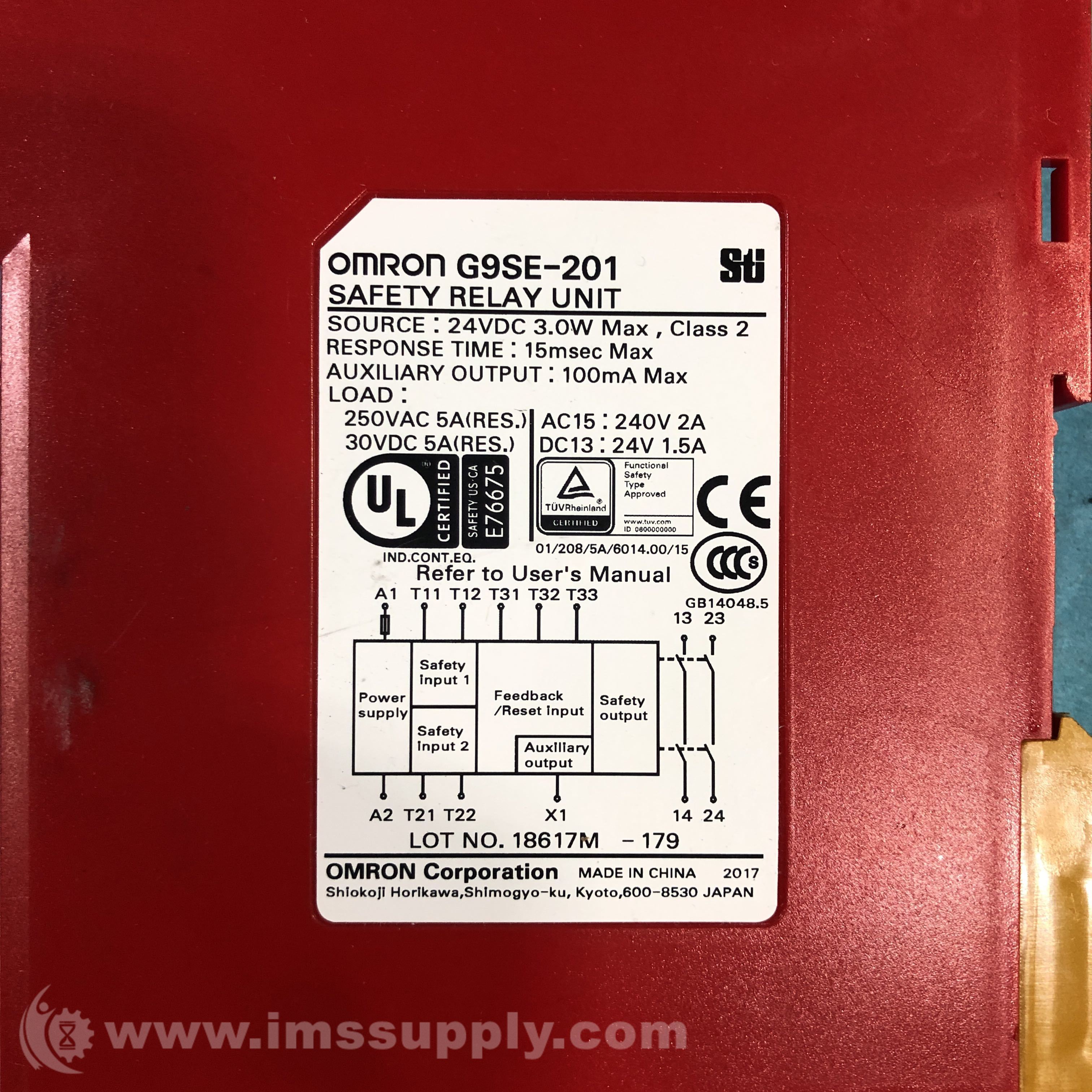 Omron Corporation G9SE-201 Safety Relay Unit, 24VDC - IMS Supply