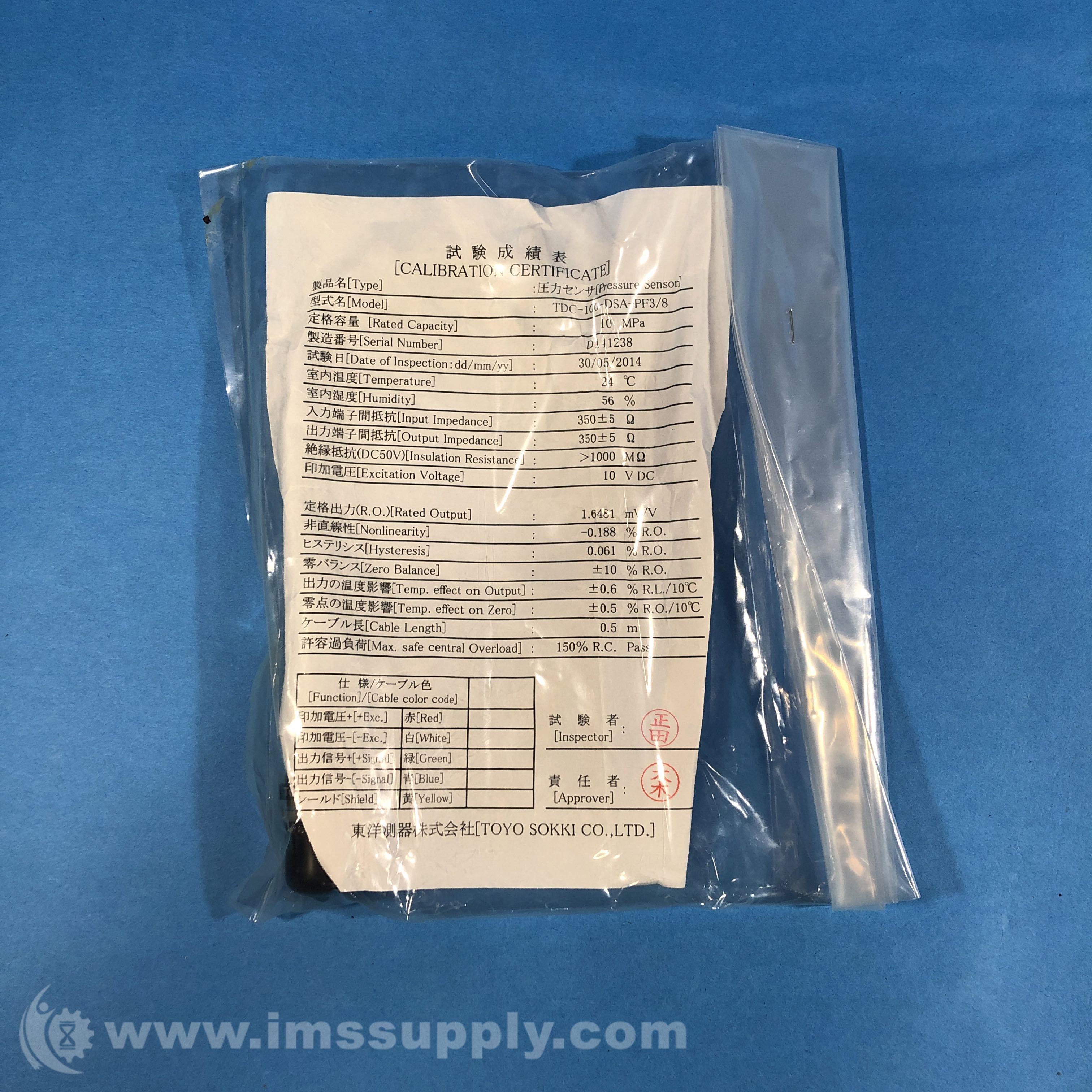 Toyo Sokki Co Ltd TDC-100-DSA-PF3/8 Pressure Sensor - IMS Supply