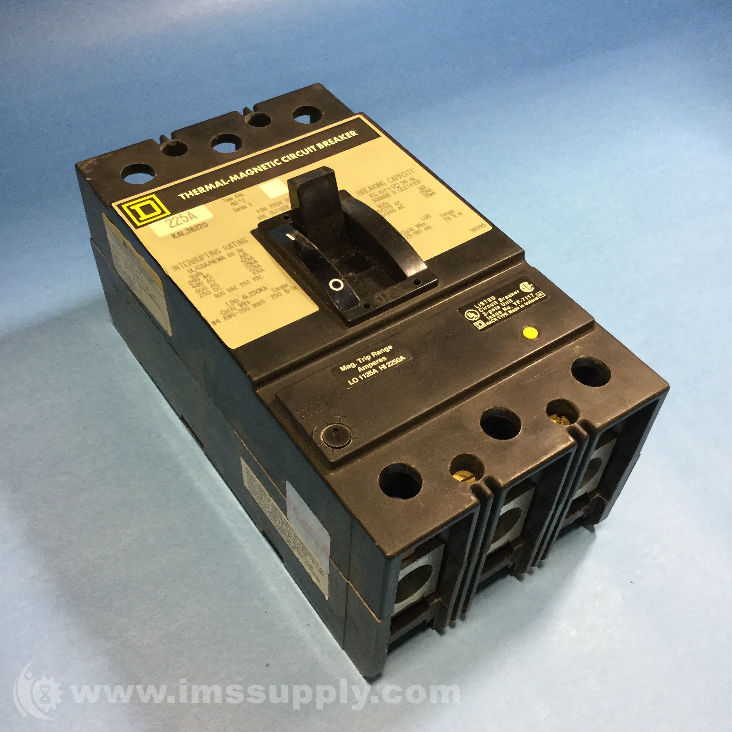 Square D KAL36225 225 AMP Circuit Breaker 600 VAC 3 Pole 42 kA - IMS Supply