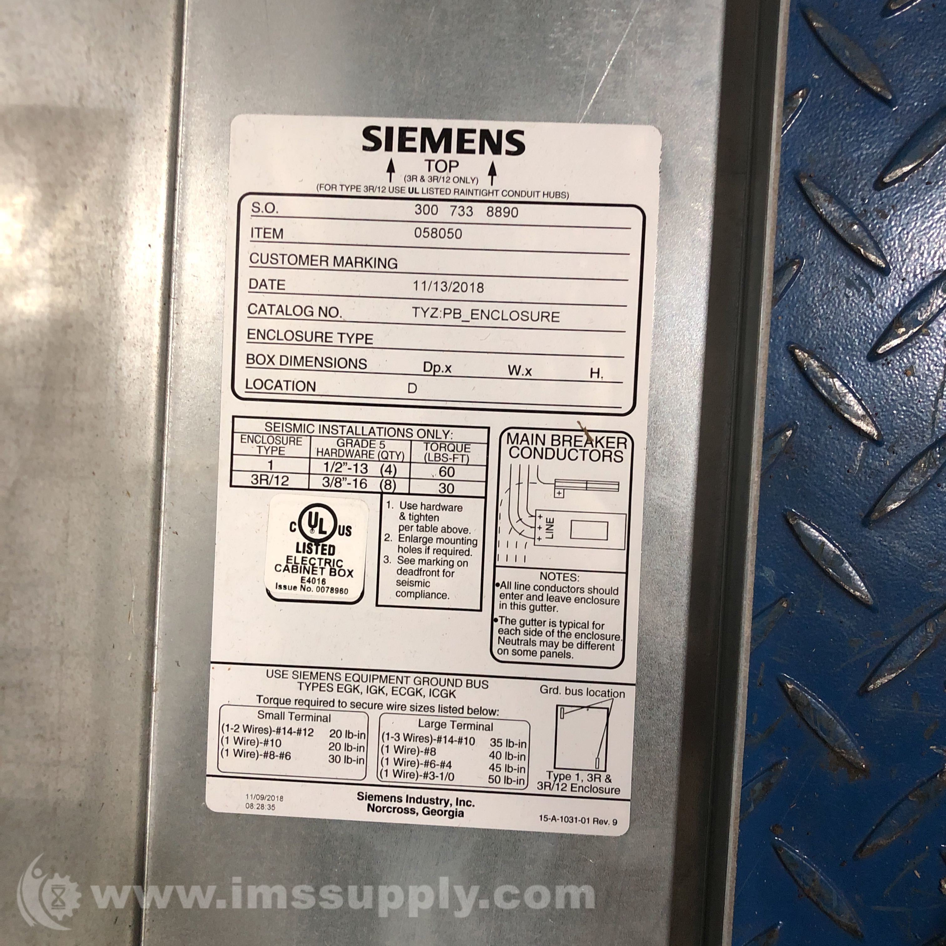 Siemens TYZ-PB_Enclosure Enclosure - IMS Supply
