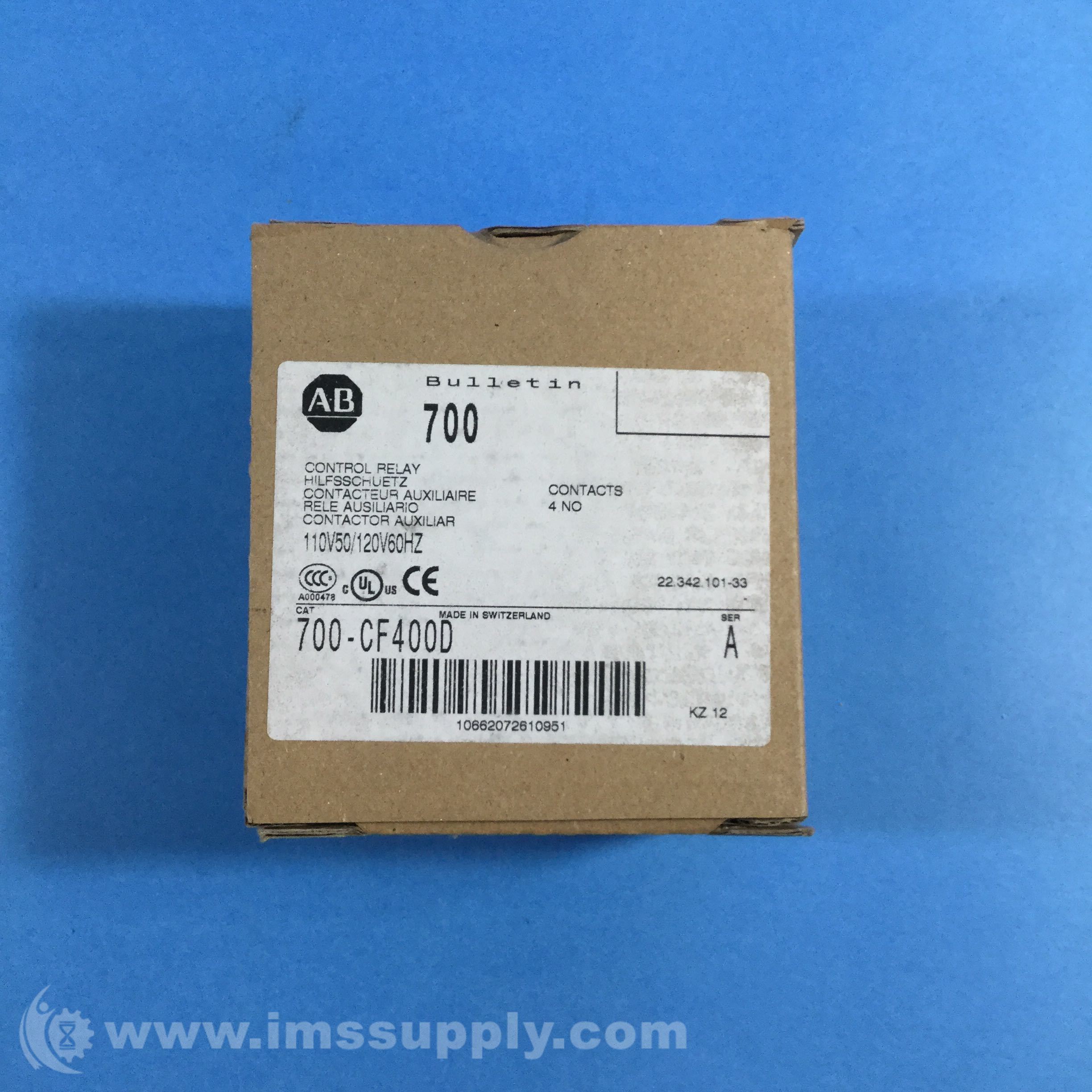 Allen Bradley 700-CF400D Control Relay, 110V50/120V60HZ - IMS Supply