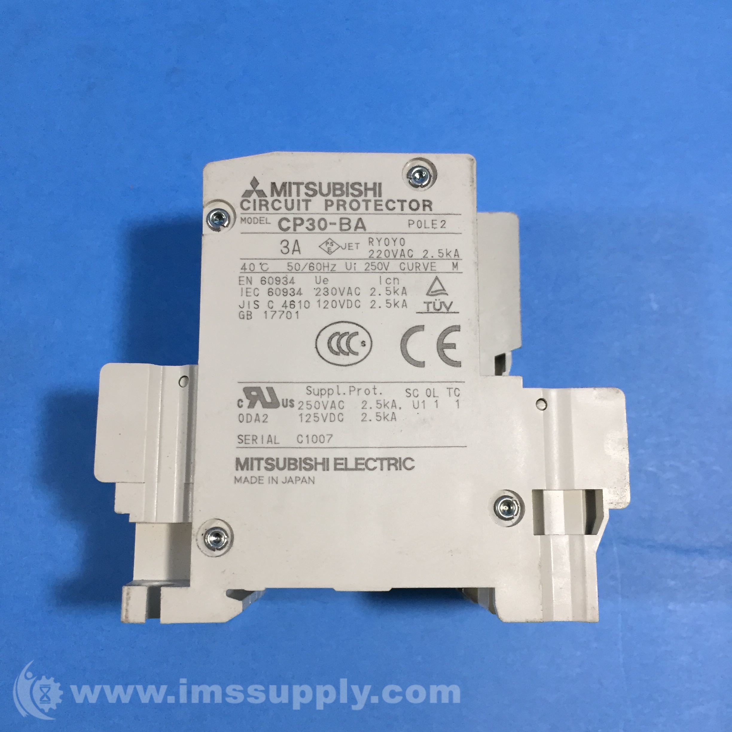 Mitsubishi CP30-BA-2P-3A Circuit Protector, 3AMP 2P 250VAC 2.5KA - IMS ...