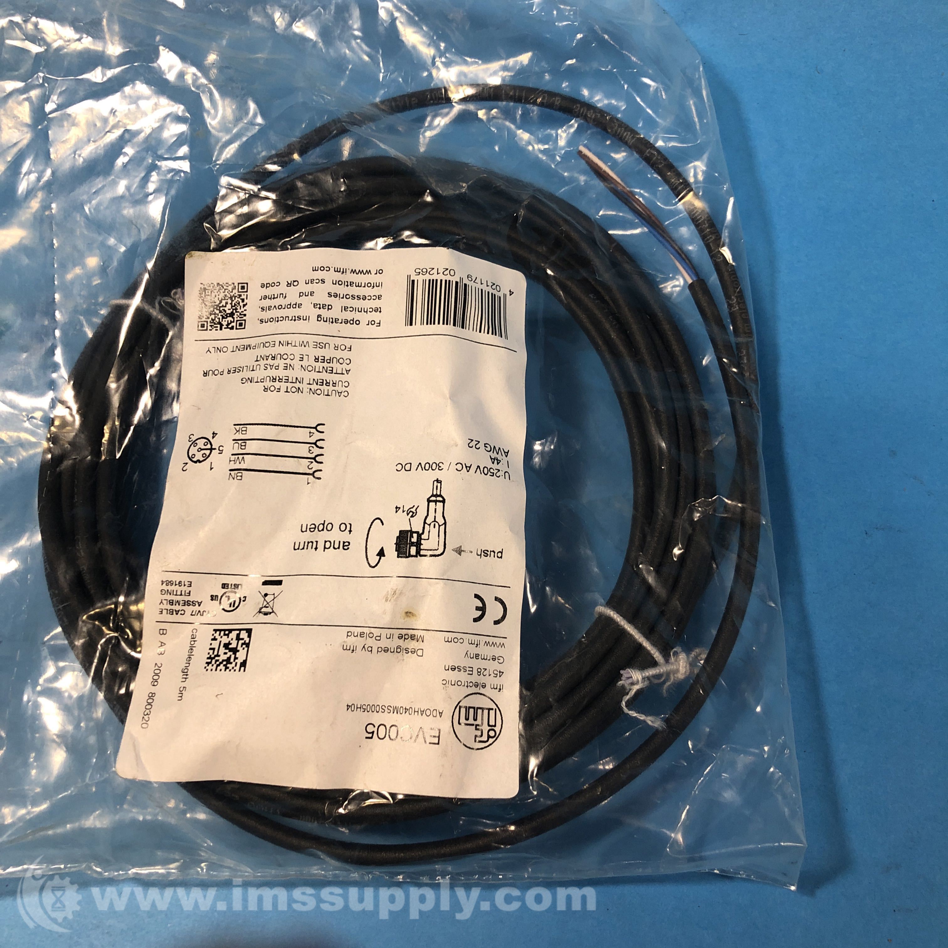Ifm EVC005 Female Cordset, M12 Female R/A, 4 Wire, 5 Pin, 5m, PUR - IMS ...