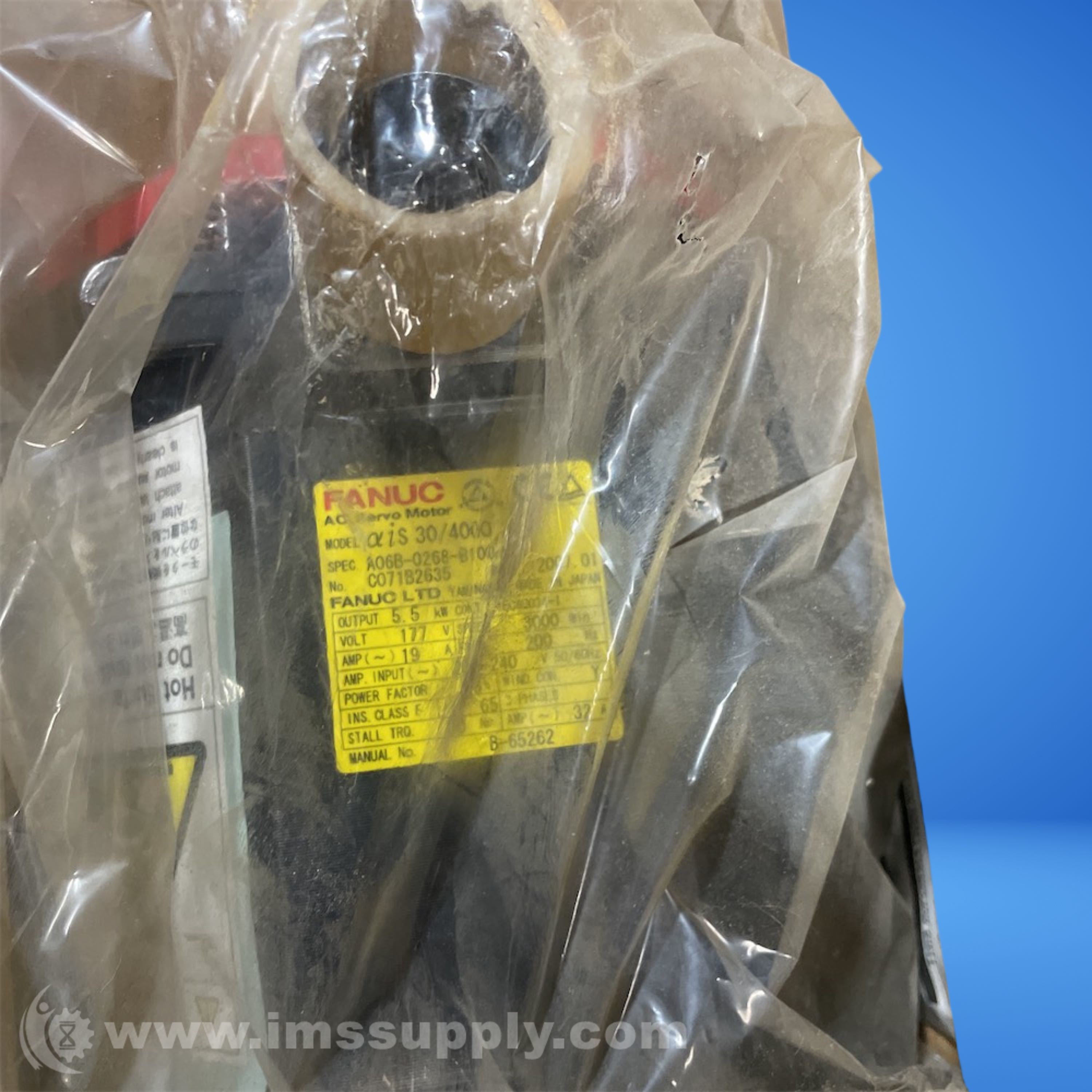 Fanuc A06B-0268-B100 3-Phase AC Servo Motor, 177V, 3000RPM, 200Hz - IMS ...