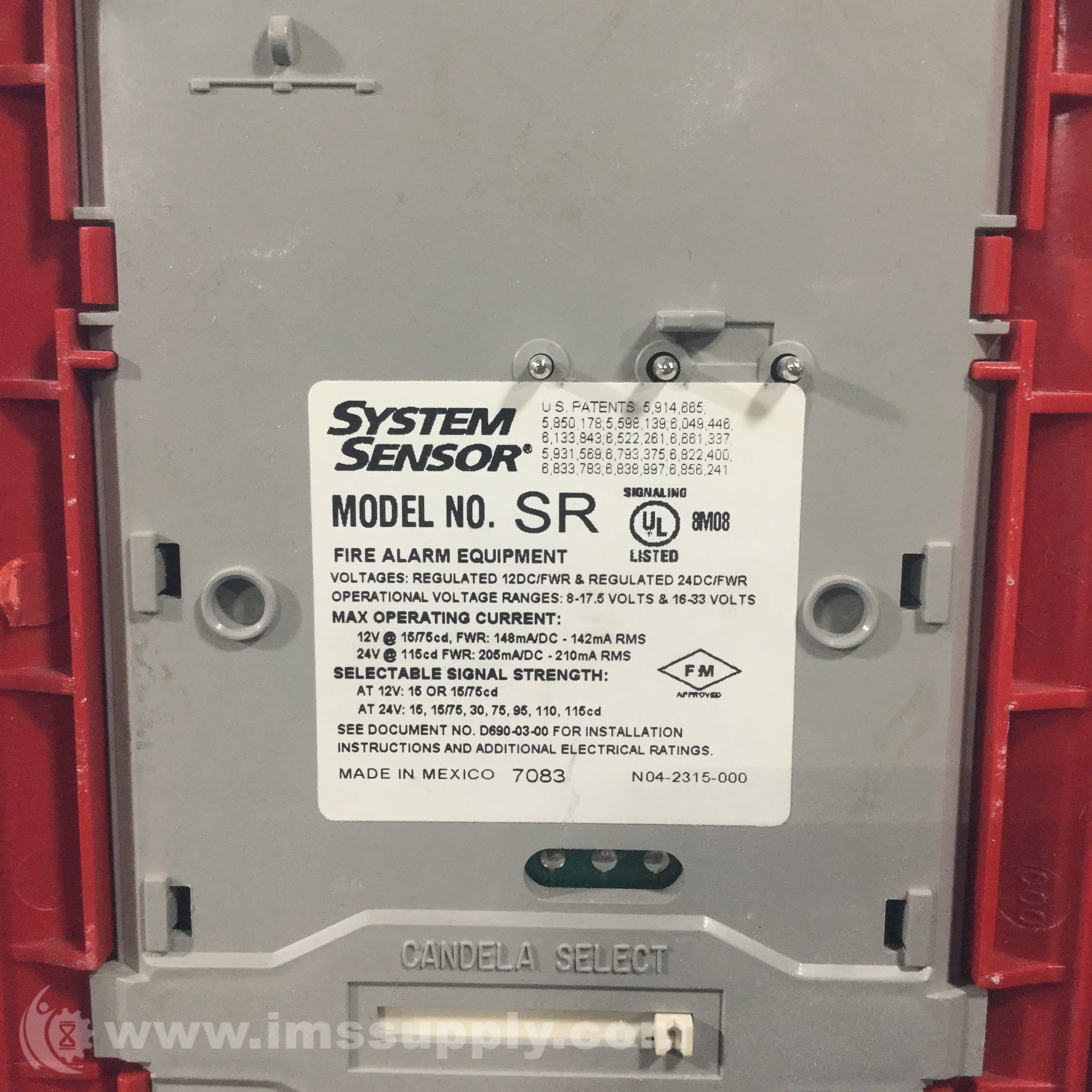 System Sensor SR Strobe, Standard-candela, Indoor, Wall Mount - IMS Supply