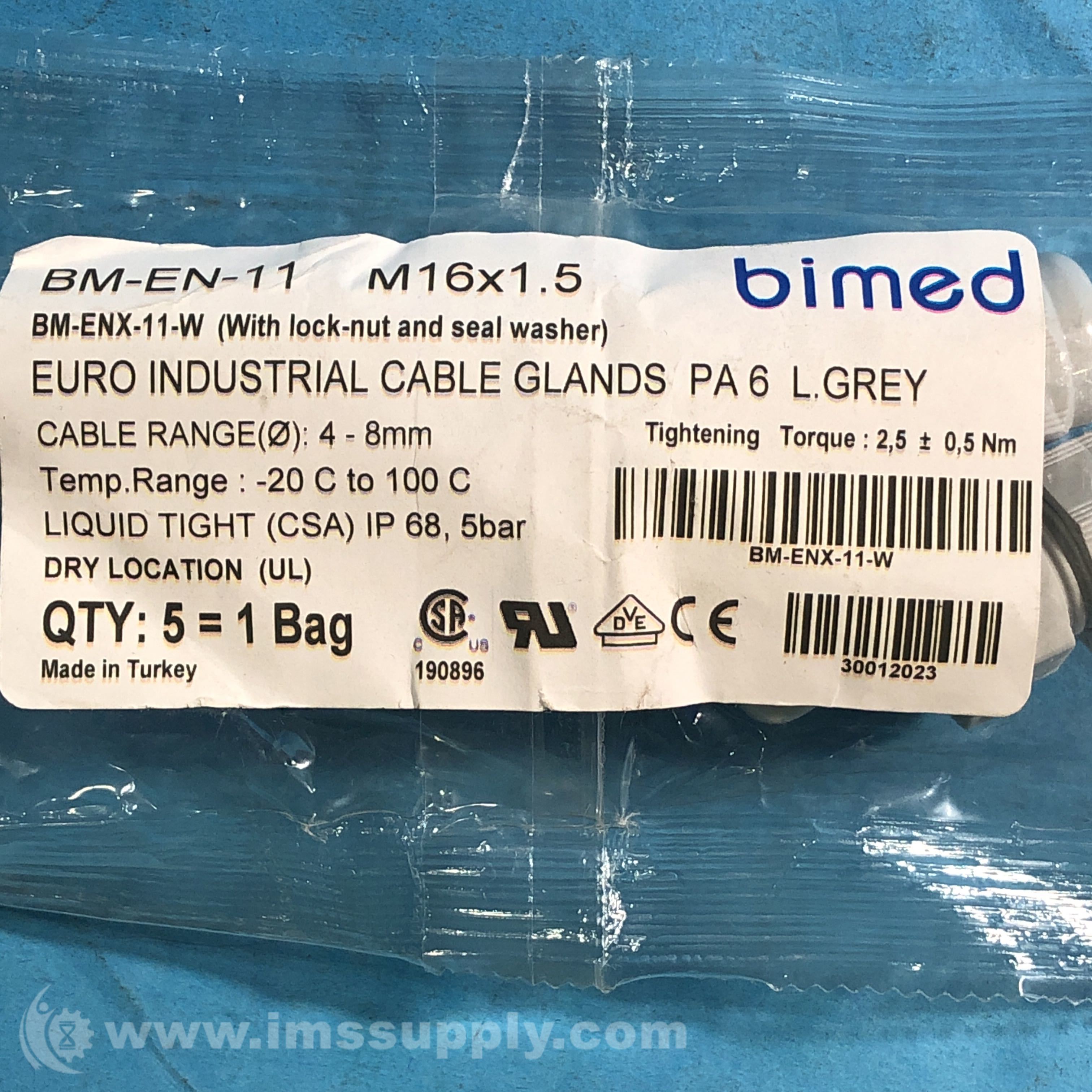 Bimed BM-EN-11 Cable Gland Bag of 5 - IMS Supply