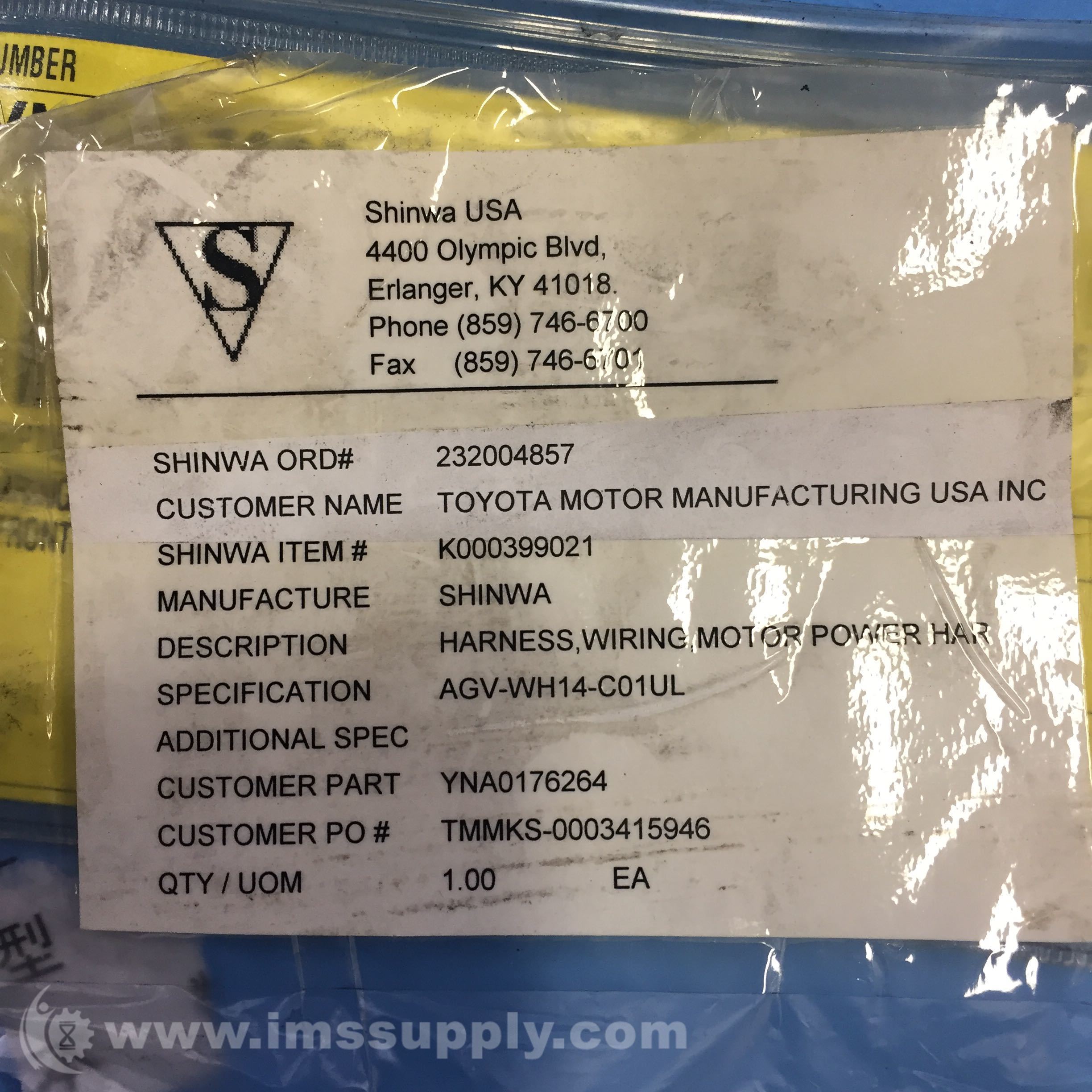 Shinwa AGV-WH14-C01UL Motor Power Wiring Harness - IMS Supply
