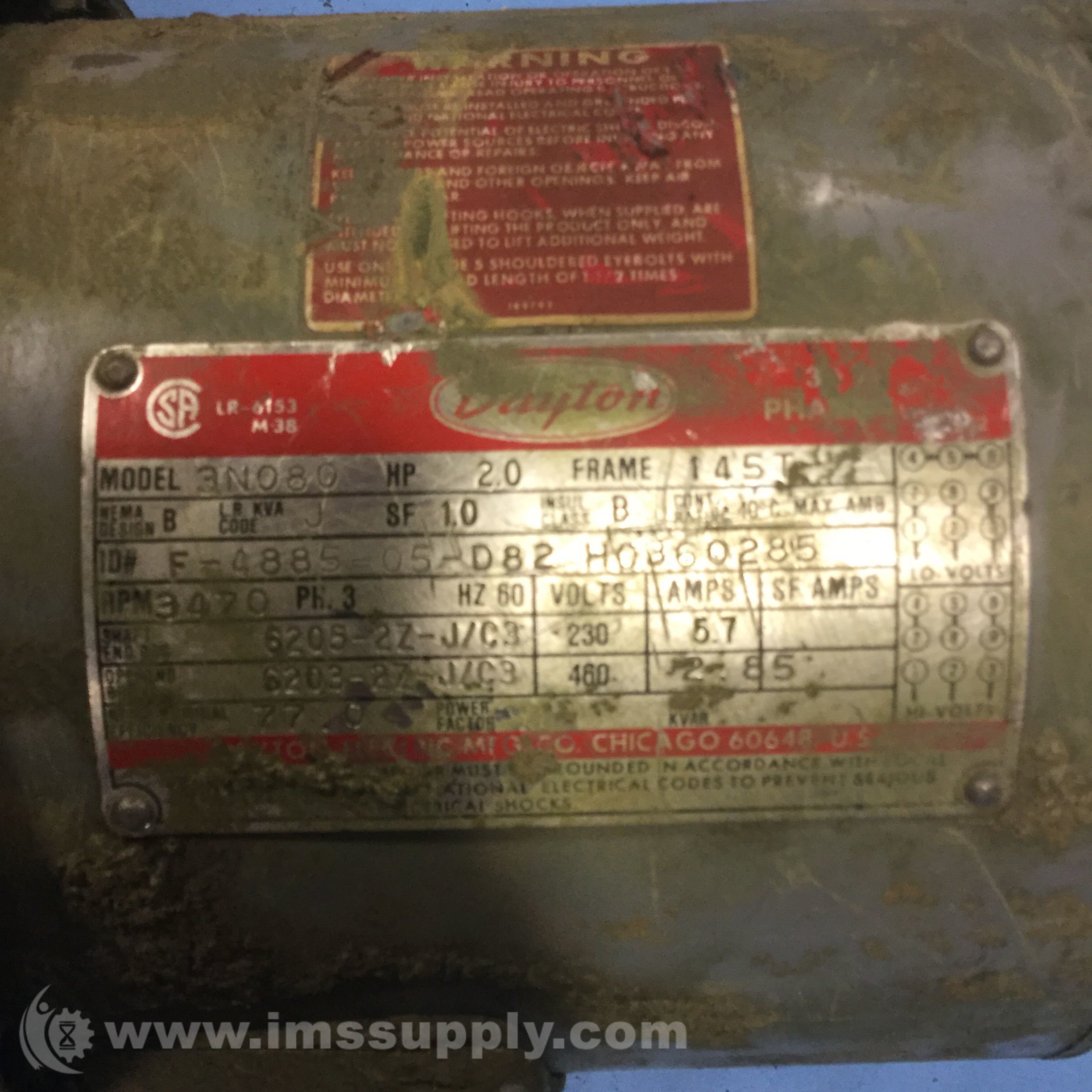 Dayton 3N080 2HP 3450RPM 3PH 230/460VAC Motor - IMS Supply
