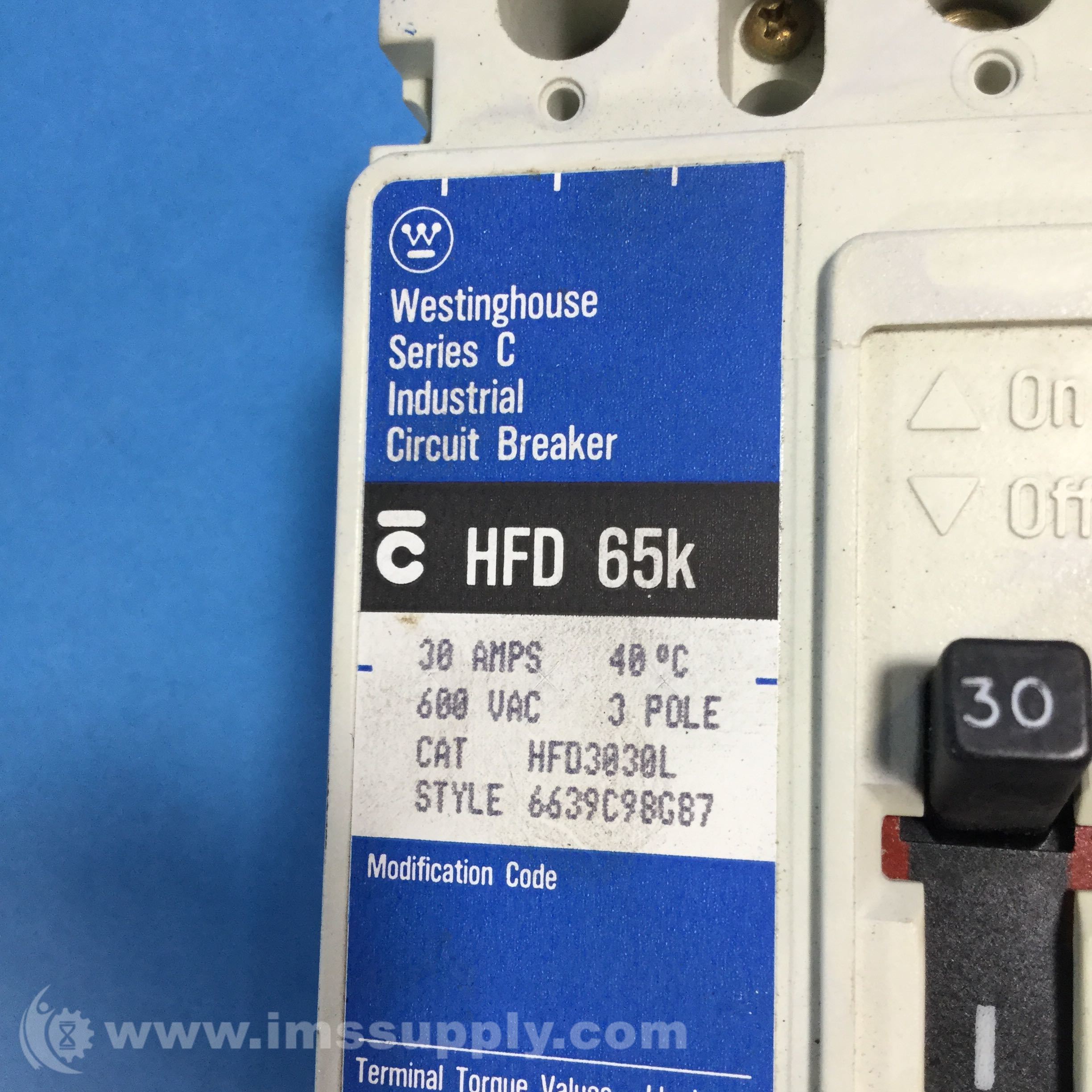 Westinghouse HFD3030L 3 Pole Circuit Breaker - IMS Supply