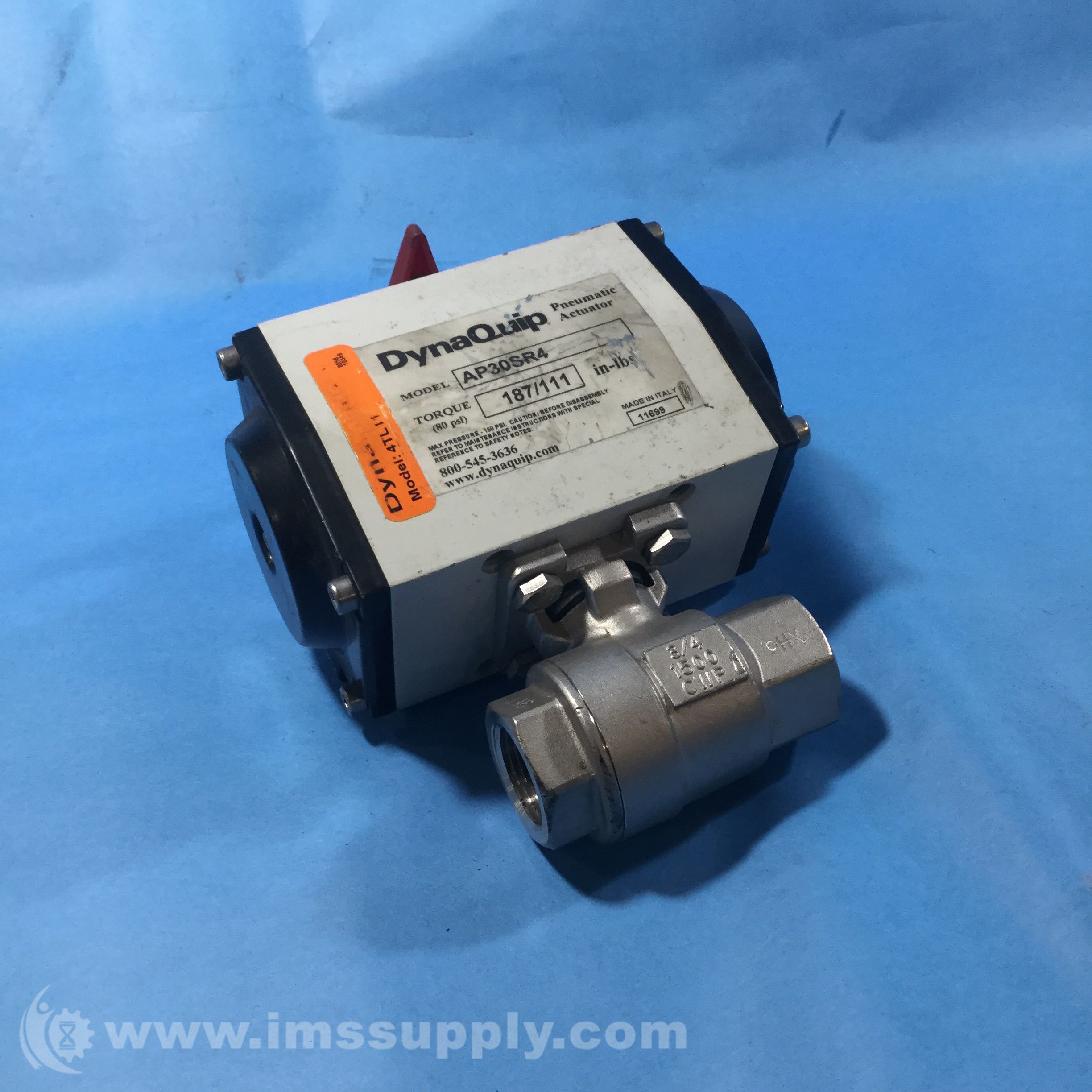 DynaQuip AP30SR4 Pneumatic Actuator With SS Ball Valve - IMS Supply