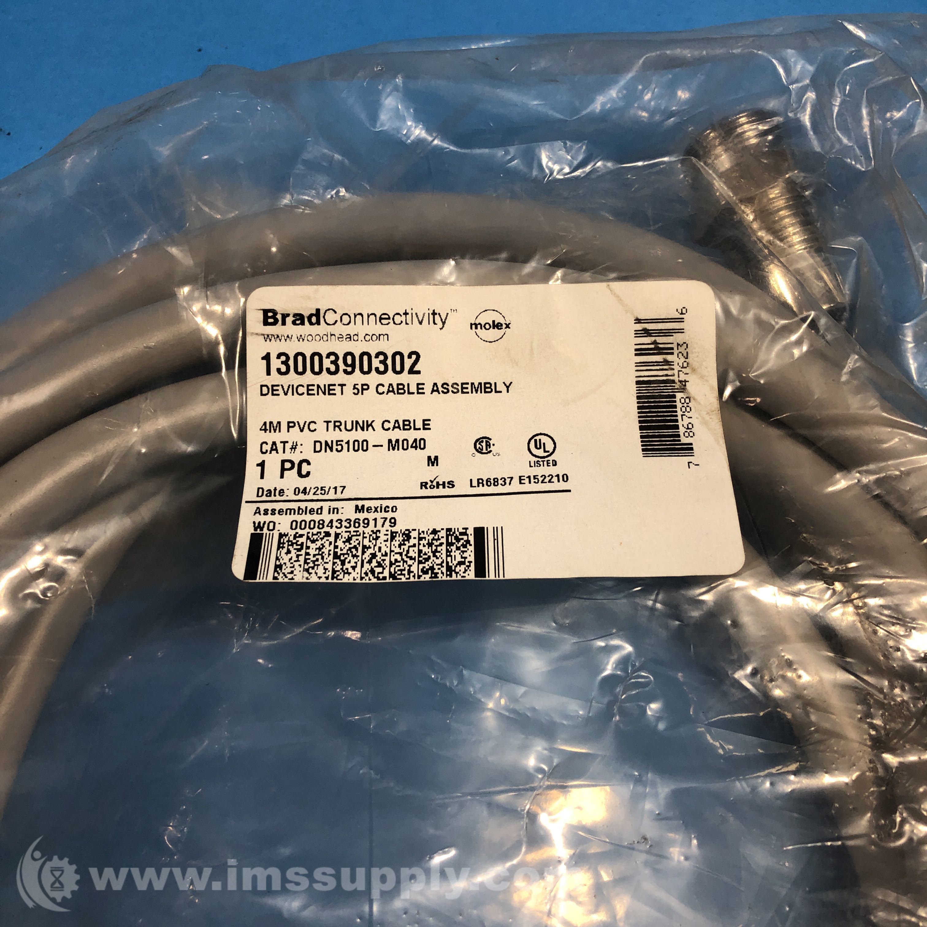 Molex 1300390302 DeviceNet 5P Cordset, 4M LG - IMS Supply