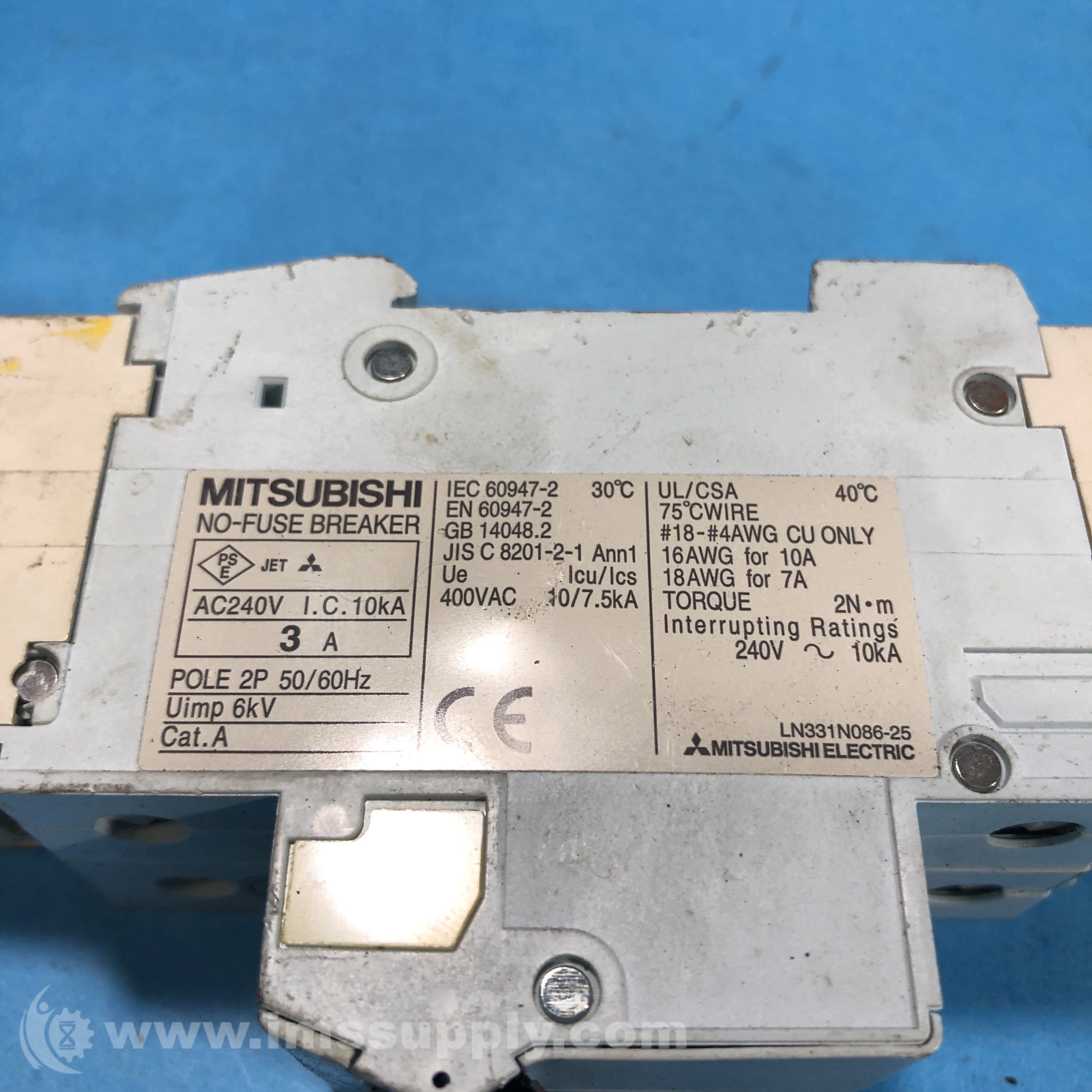 Mitsubishi NF50-SMU-2P-3A Molded Case Circuit Breaker 400VAC - IMS Supply