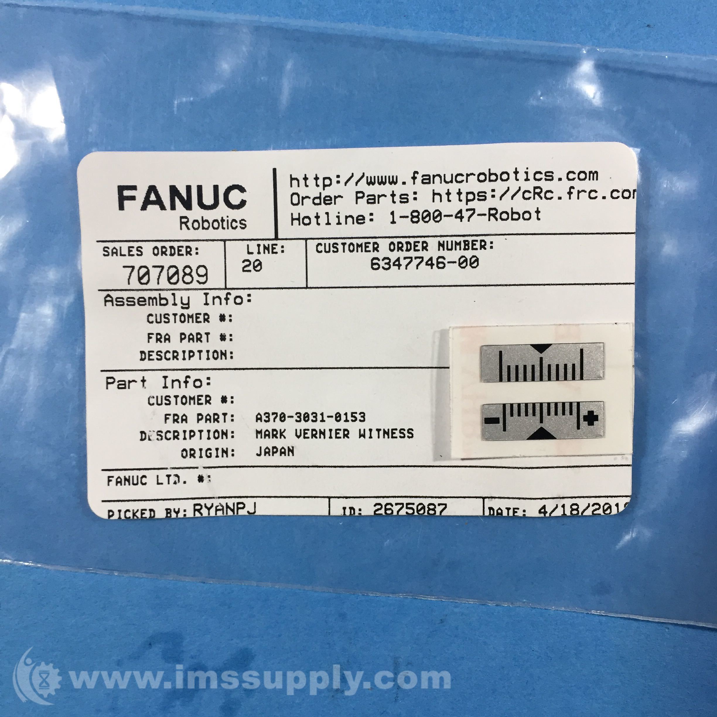 Fanuc A370-3031-0153 Mark Vernier Witness - IMS Supply
