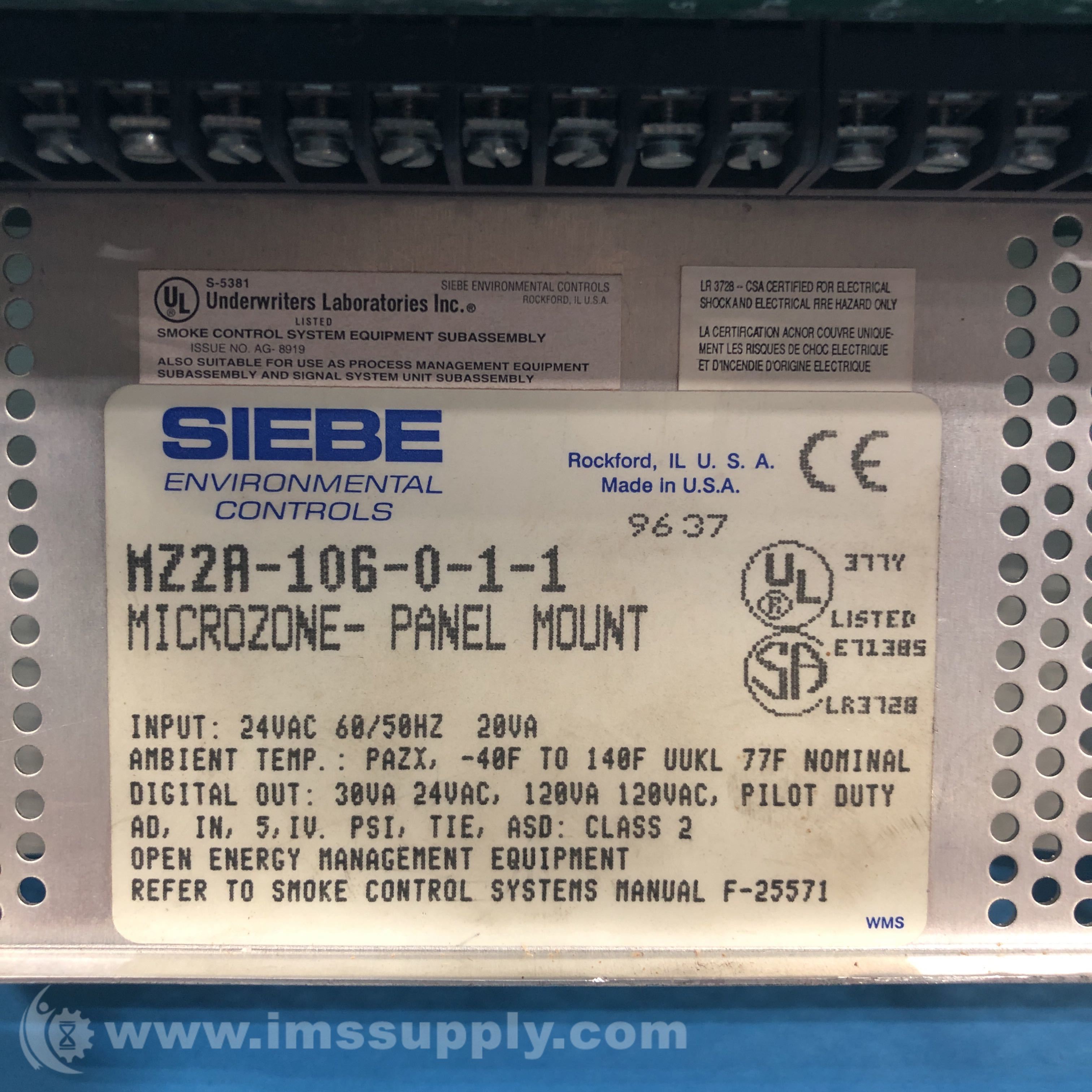 Siebe MZ2A-106-0-1-1 Microzone Panel Mount Controller Module - IMS Supply