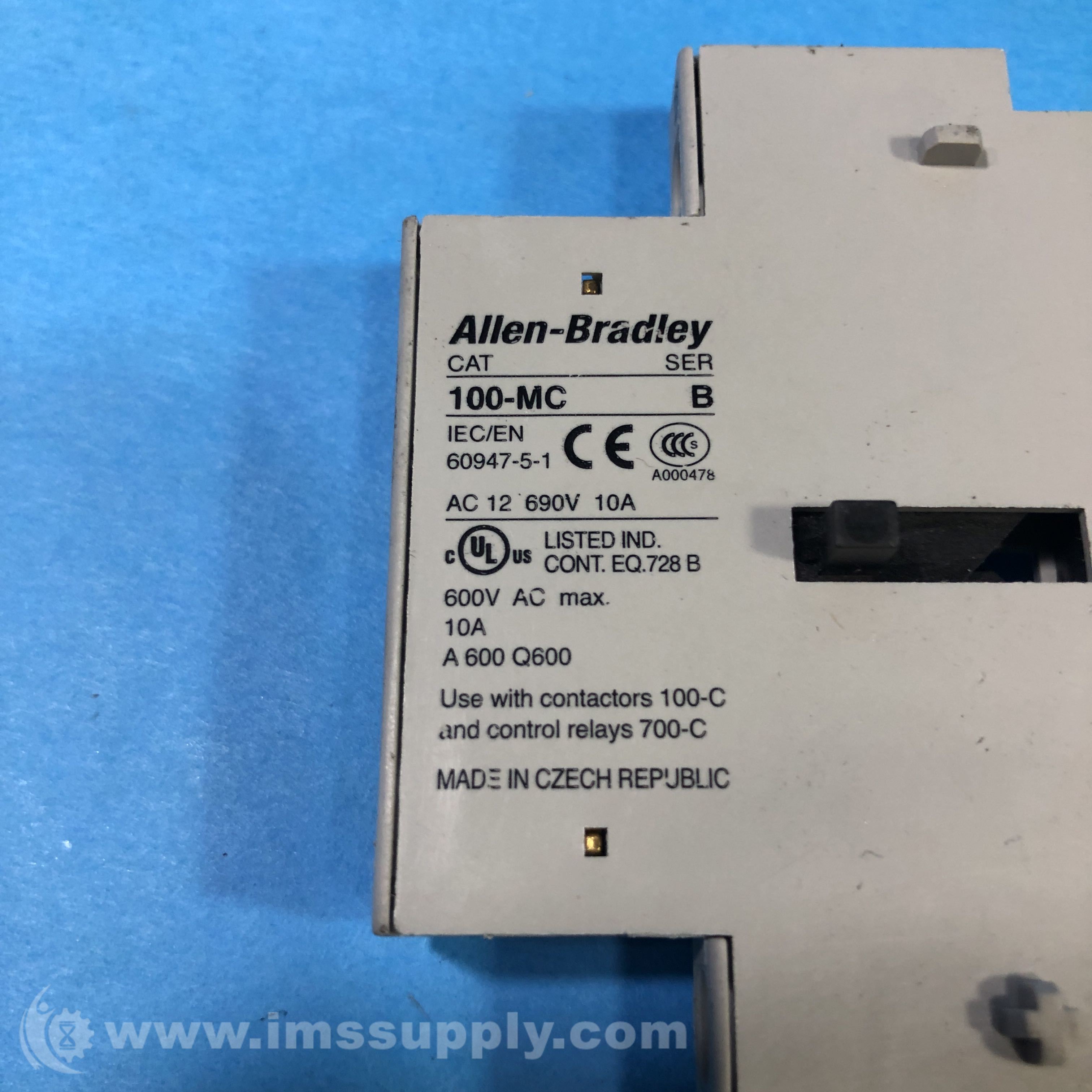 Allen Bradley 100-MC Auxiliary Contact, 10 Amp, 600 VAC - IMS Supply