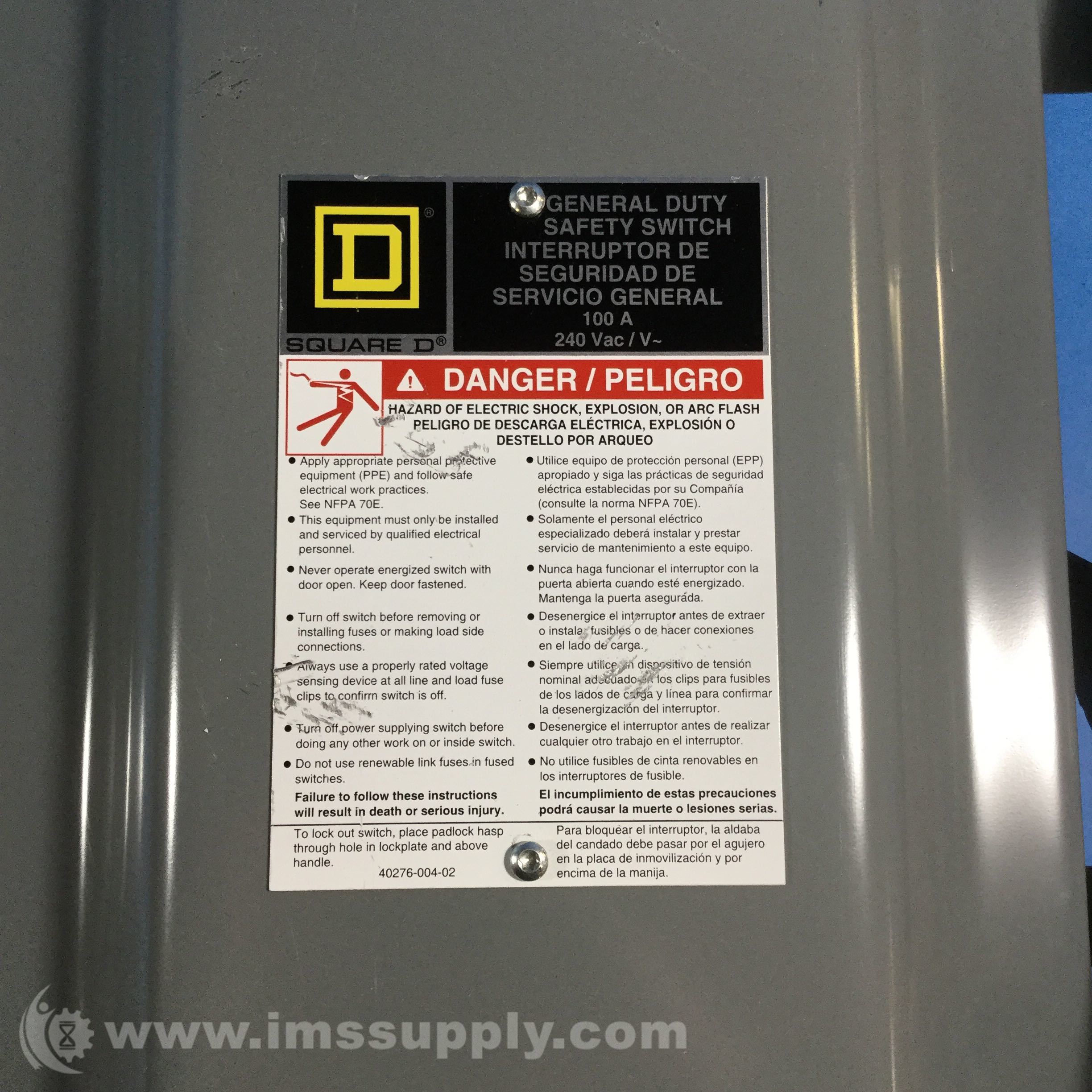 Square D DU323 3PH Standard Duty Disconnect Switch, 100 Amp - IMS Supply