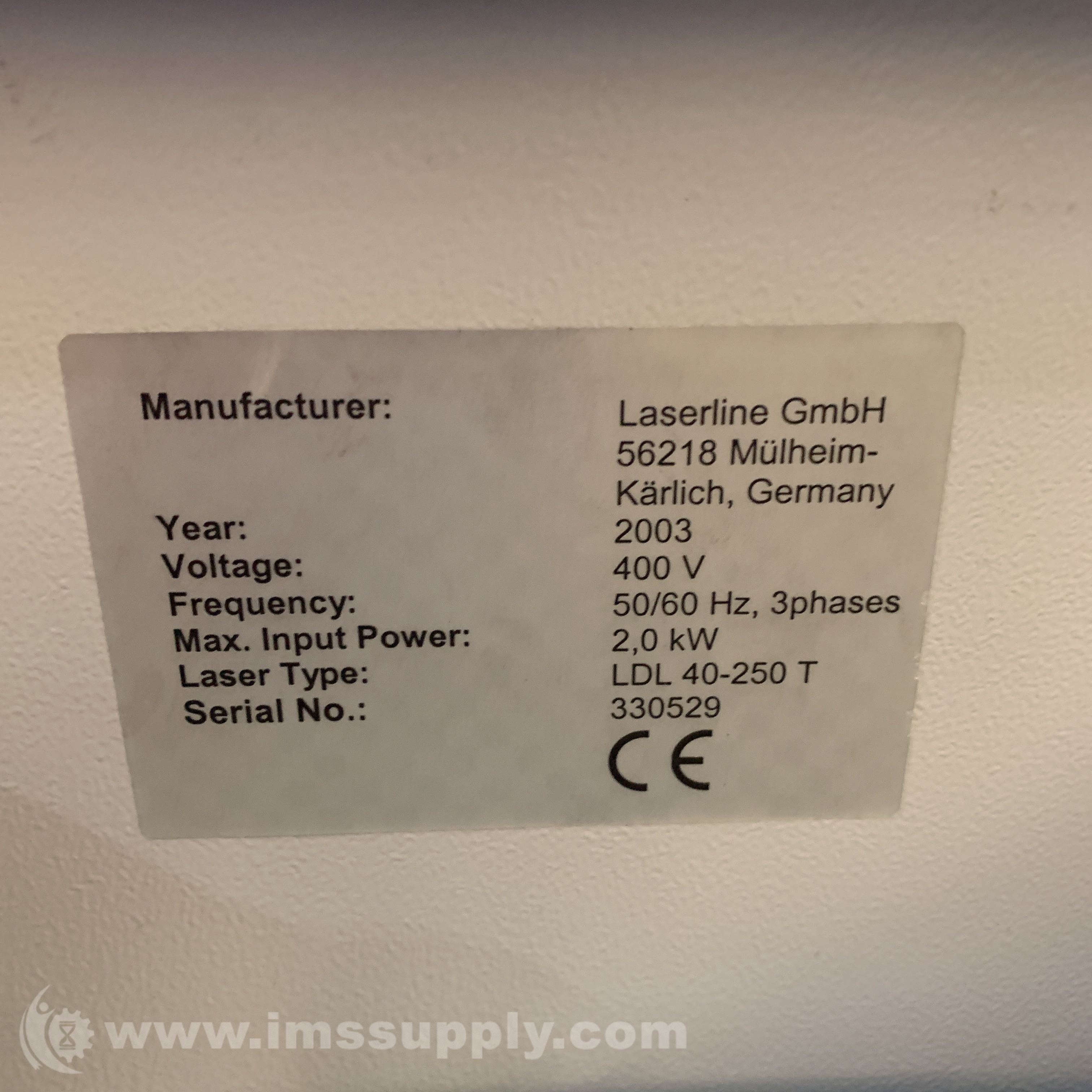 Laserline LDL 40-250 T 3-Phase Diode Laser, 400V, 50/60 Hz - IMS Supply