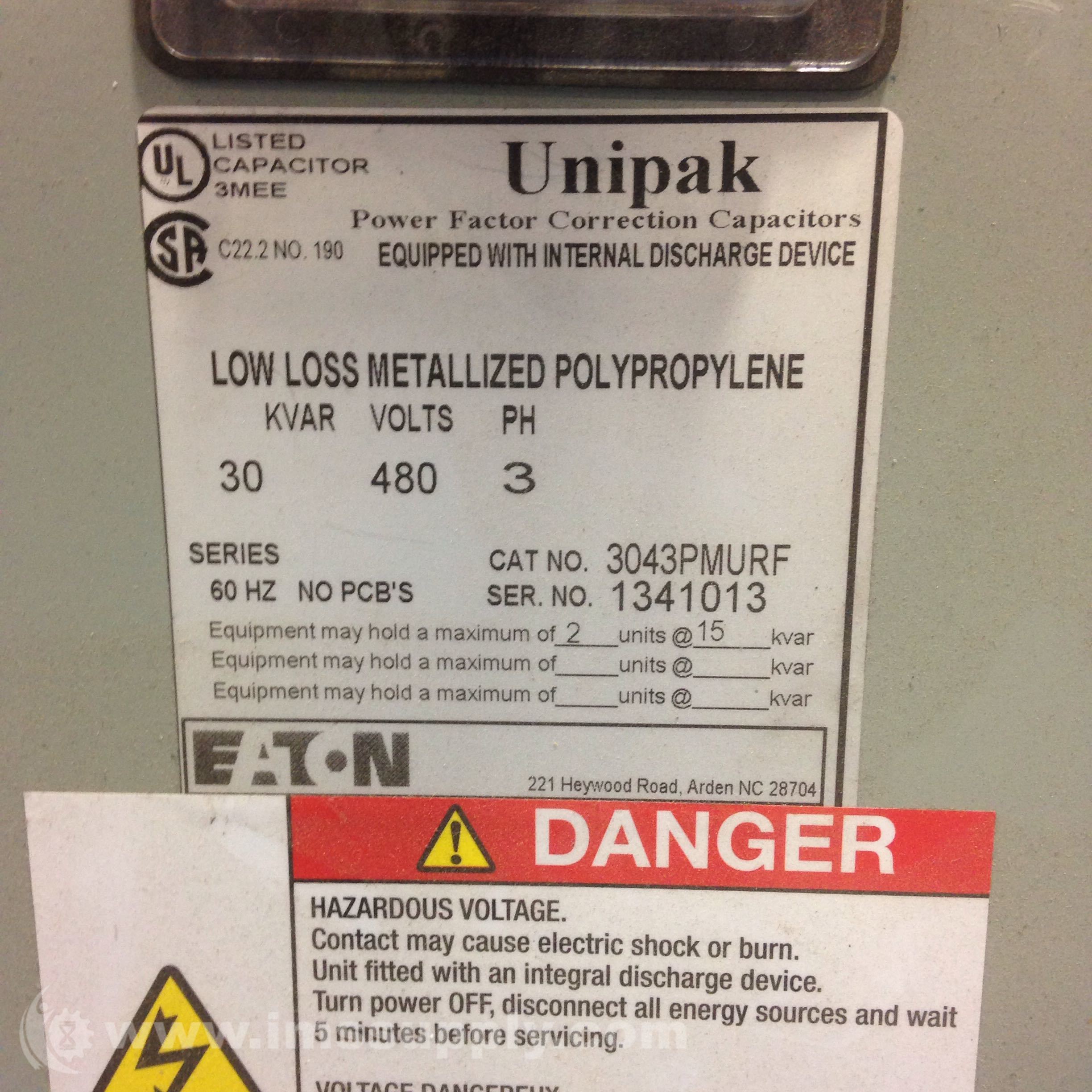 Eaton 3043PMURF 30 Kvar 480V 3ph W/Its & Fuses Fixed Capacitor - IMS Supply