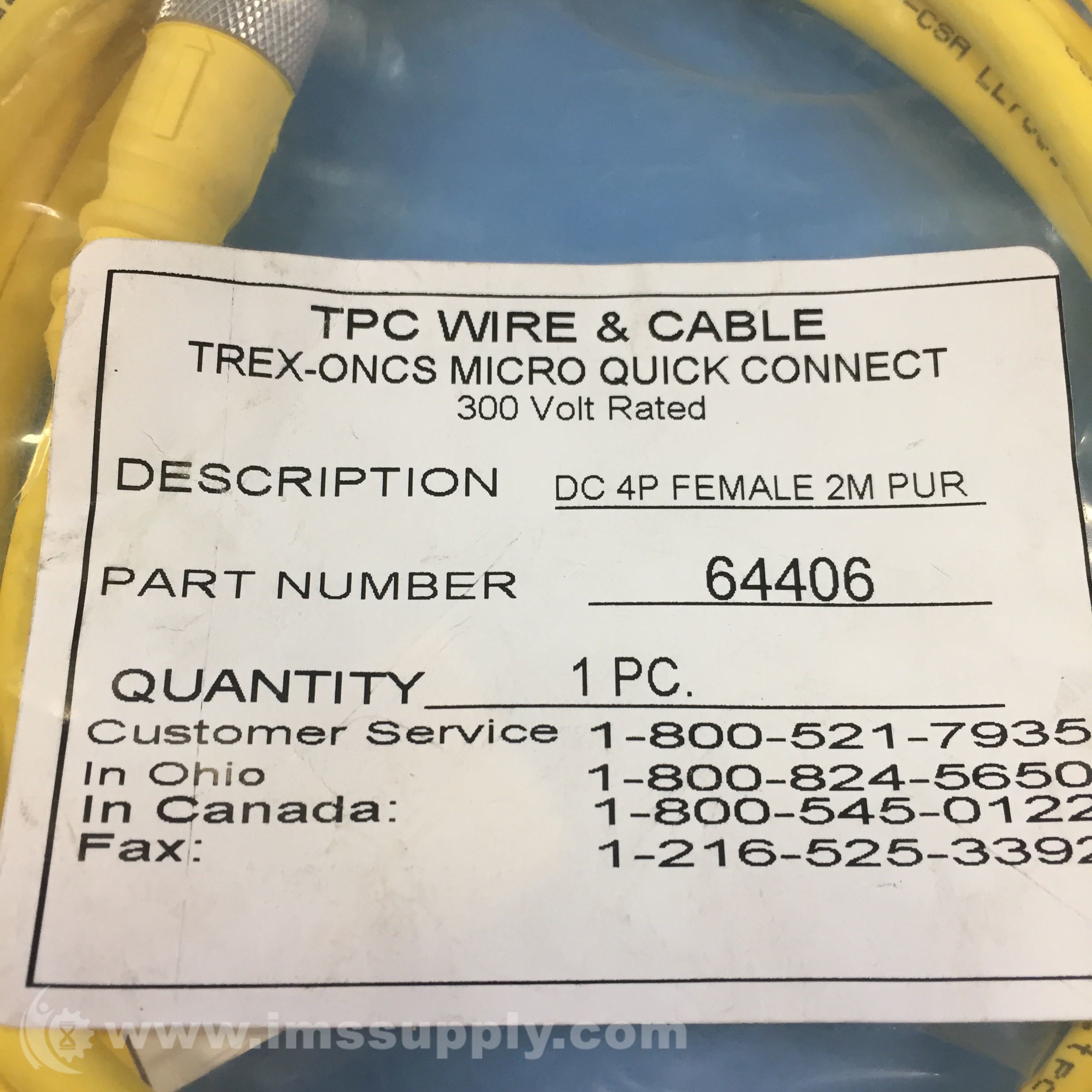 Tpc Wire & Cable 64406 Quick Assembly Cordset - IMS Supply