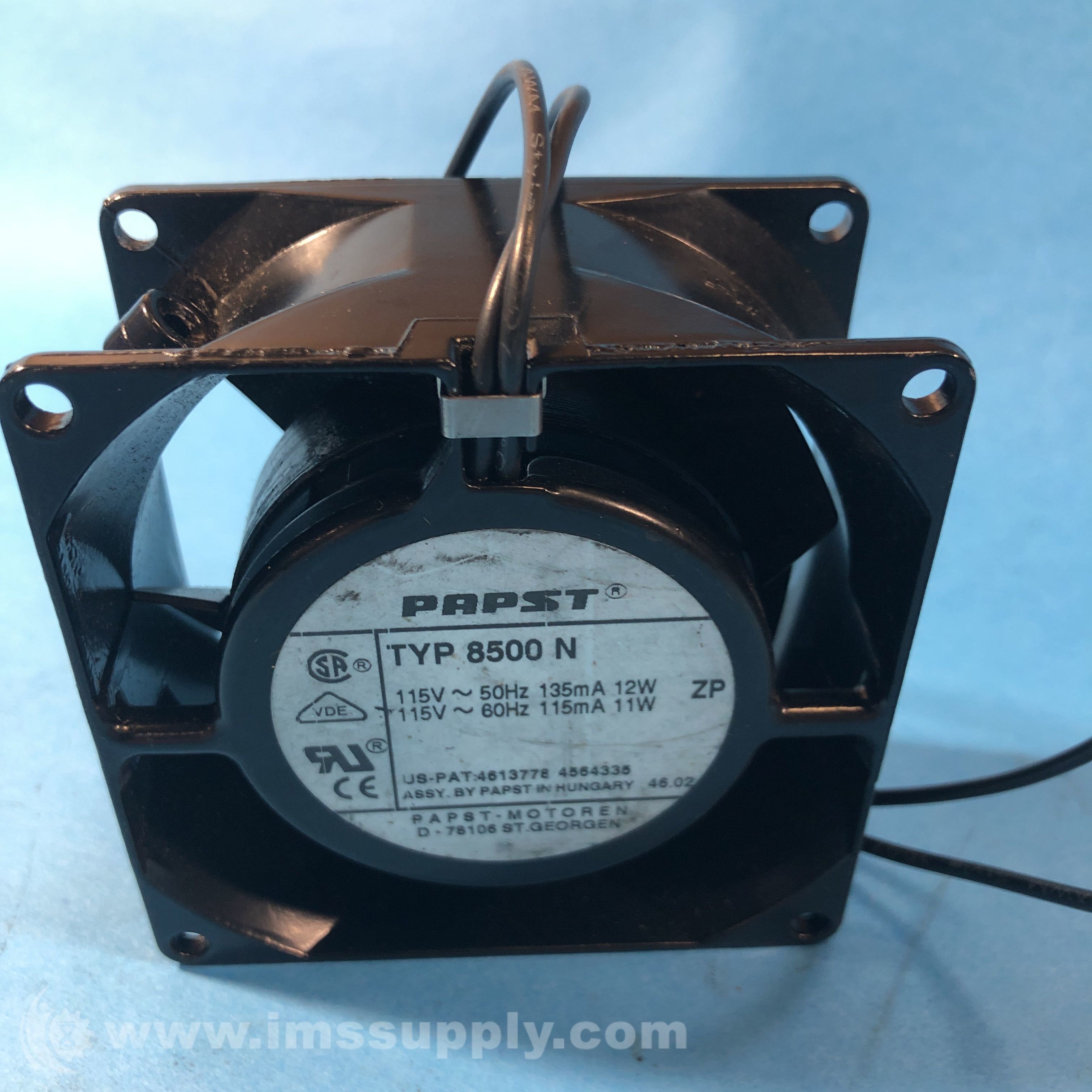 Papst-Motoren 8500 N AC Fan, 115V, 80x80x38mm, 35.9CFM, 11W, 34dB - IMS Supply