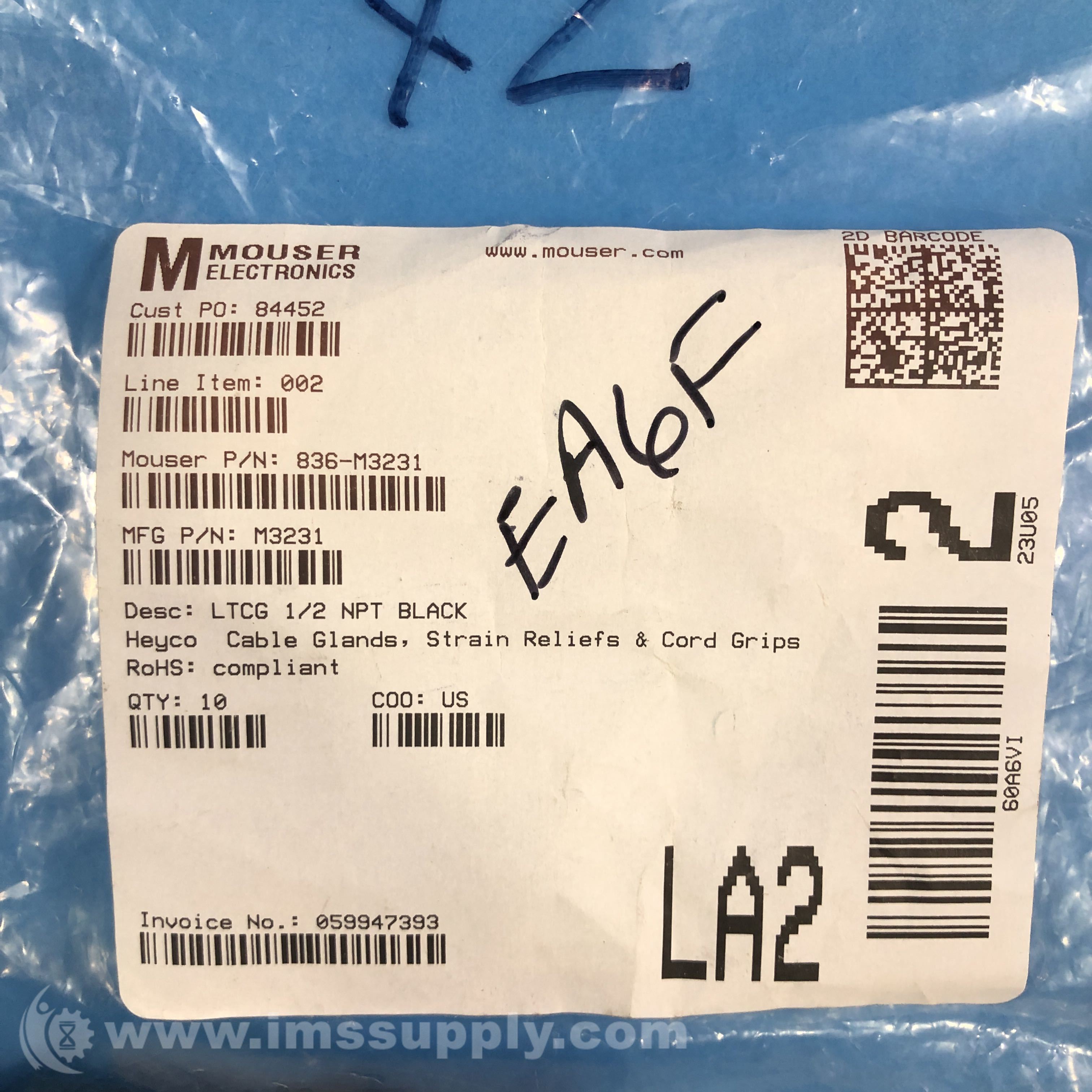 Heyco M3231 Bag of 2 LTCG 1/2 NPT Black Cable Grips - IMS Supply