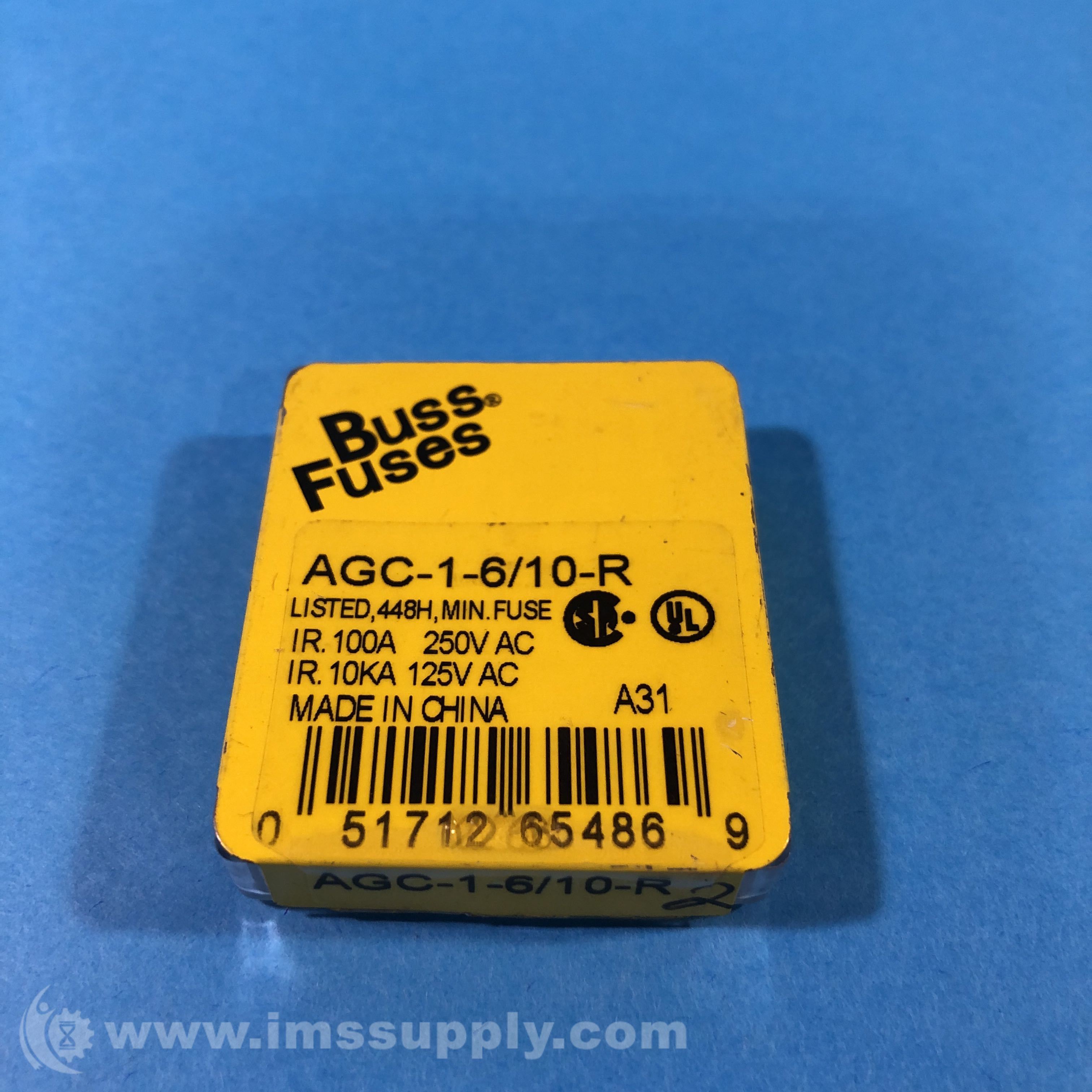 Bussmann AGC-1-6/10-R Pack of 5 AGC Series Fuse, Fast Acting - IMS Supply