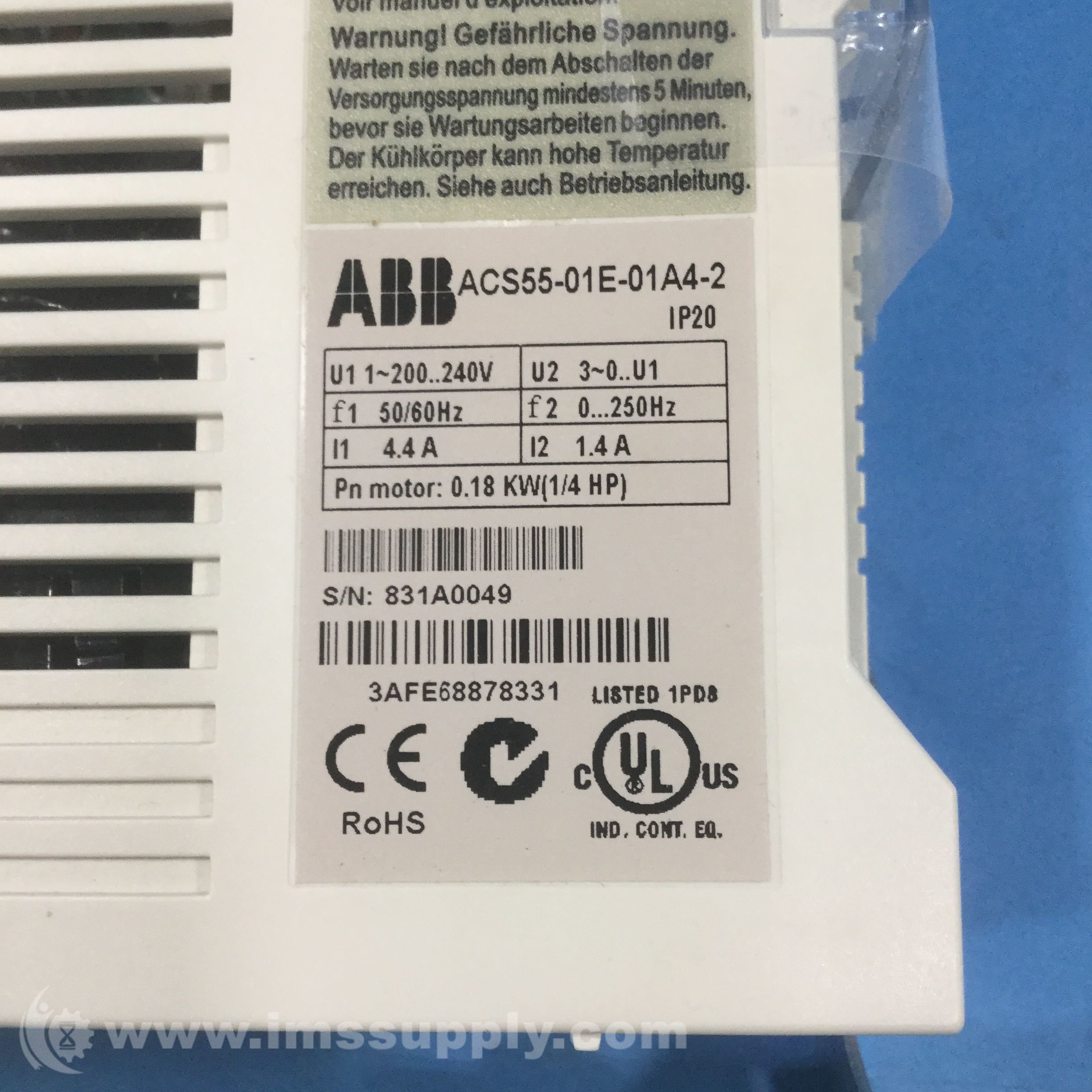 ABB ACS55-01E-01A4-2 AC Drive, ACS55 Series - IMS Supply
