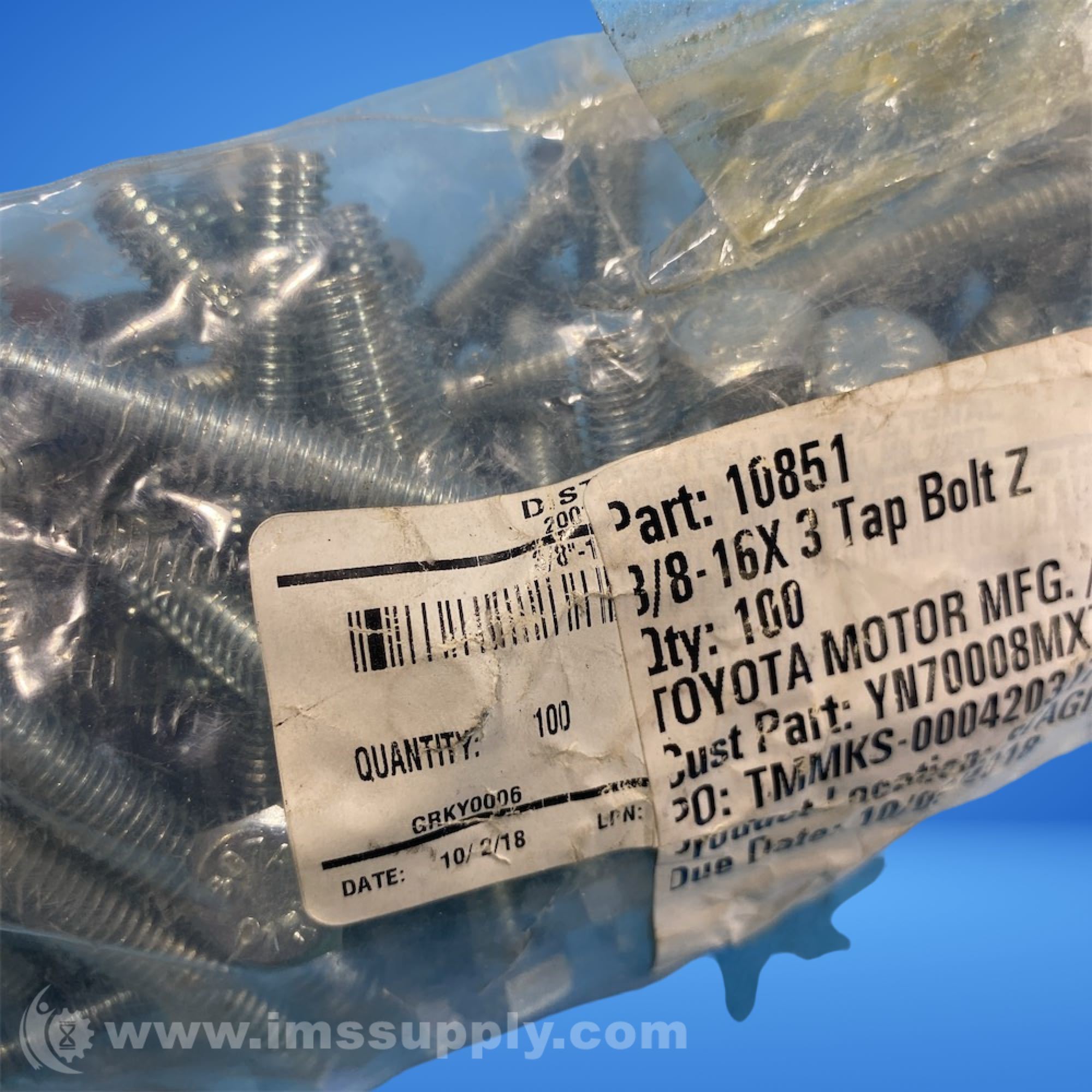 Fastenal 10852 Bag of 100 Tap Bolts, Grade A Zinc Finish Steel - IMS Supply