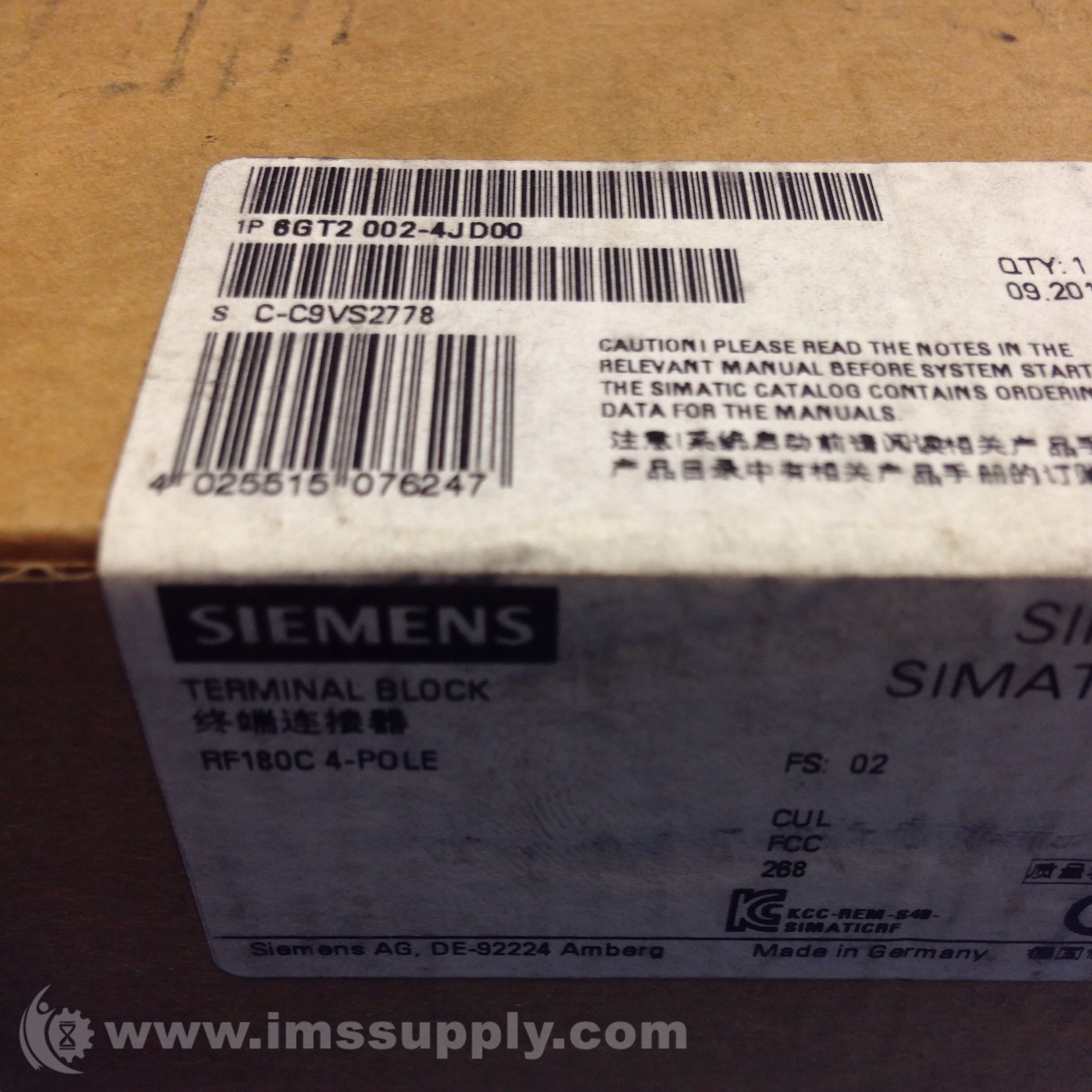 Siemens 6GT2002-4JD00 Rfid Ethernet M12 CON BLK 7/8 4-POLE - IMS Supply