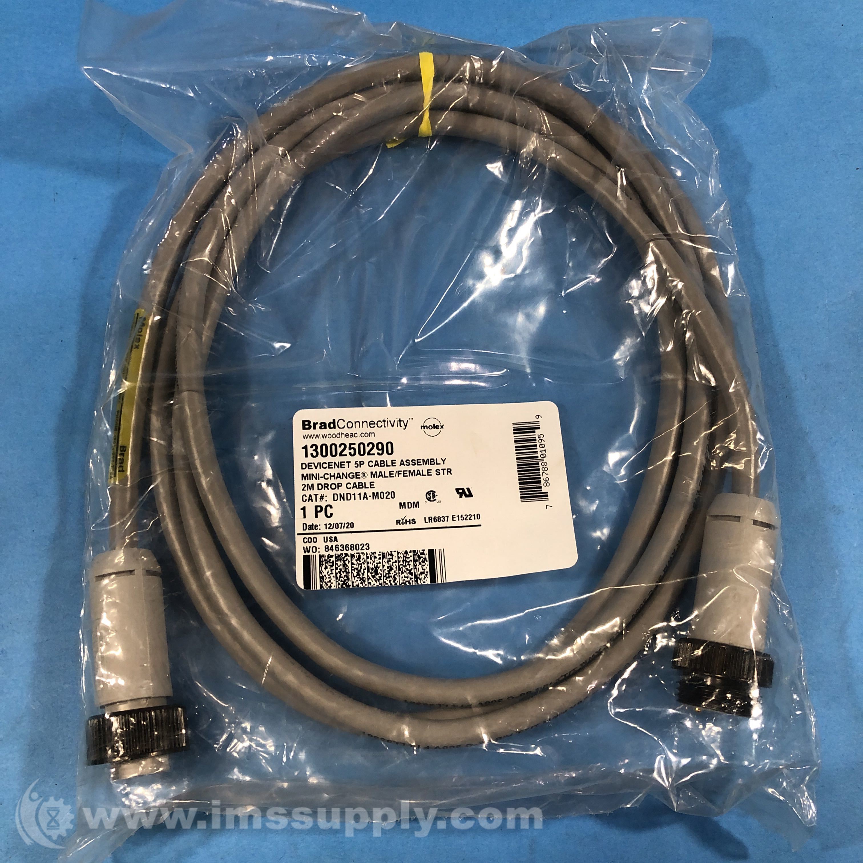 Brad Harrison DND11A-M020 DeviceNet, 5P Cable Assembly - IMS Supply