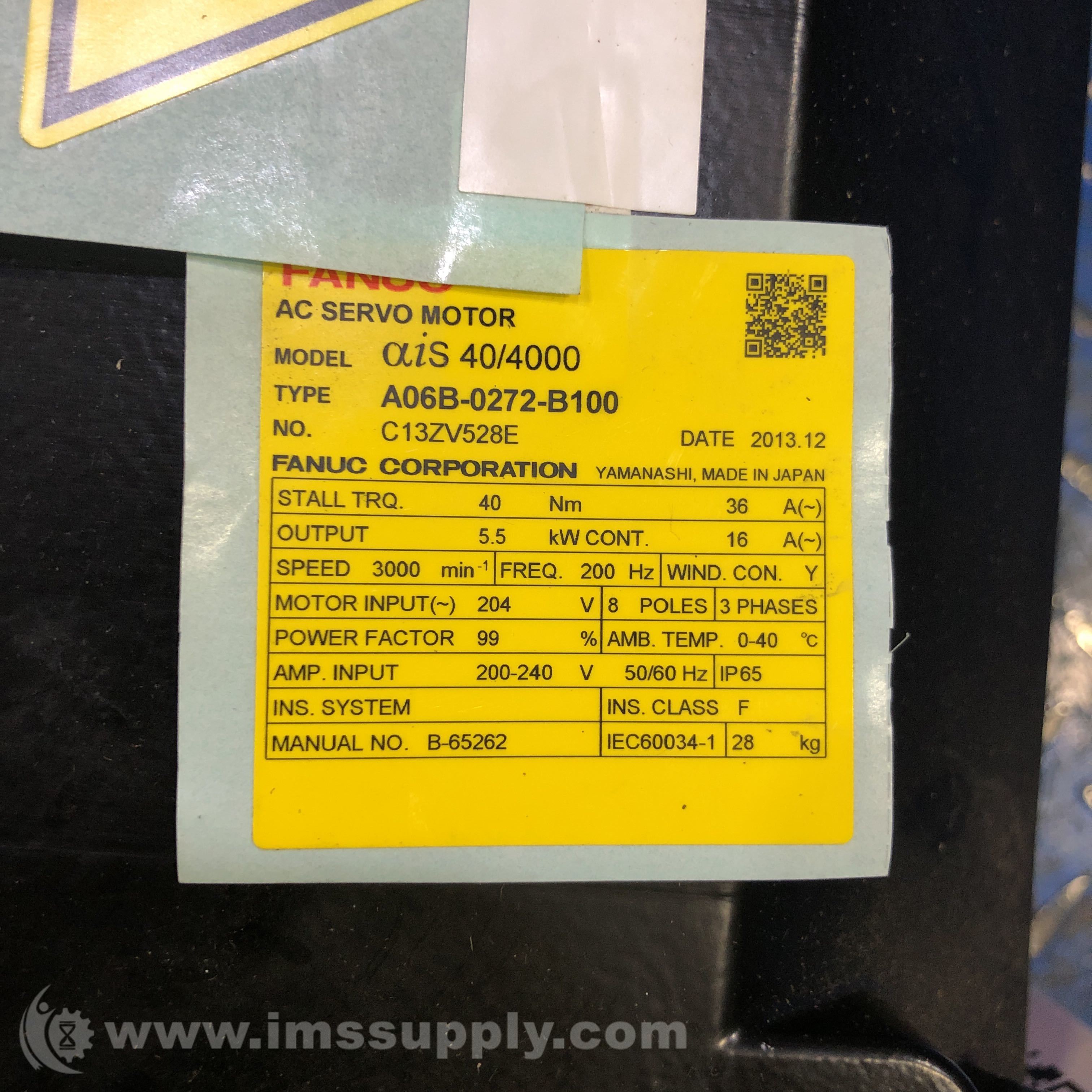Fanuc A06B-0272-B100 AC Servo Motor, 3000RPM - IMS Supply
