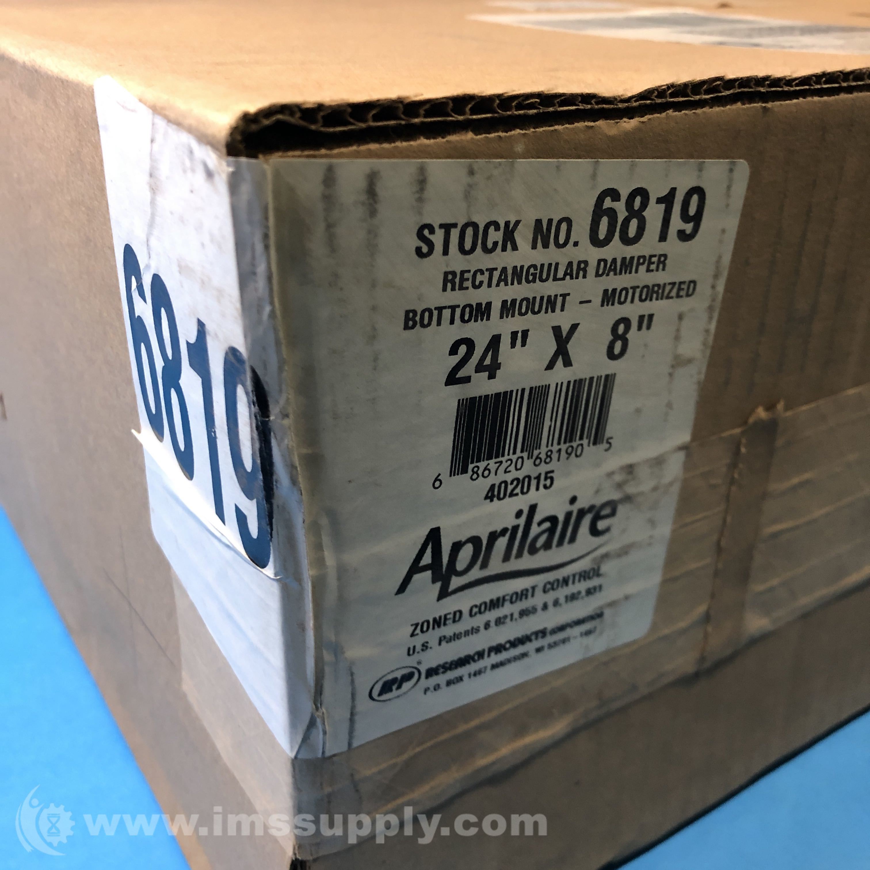 Aprilaire 6819 8 x 24 Rectangular Bottom Mounted Damper - IMS Supply