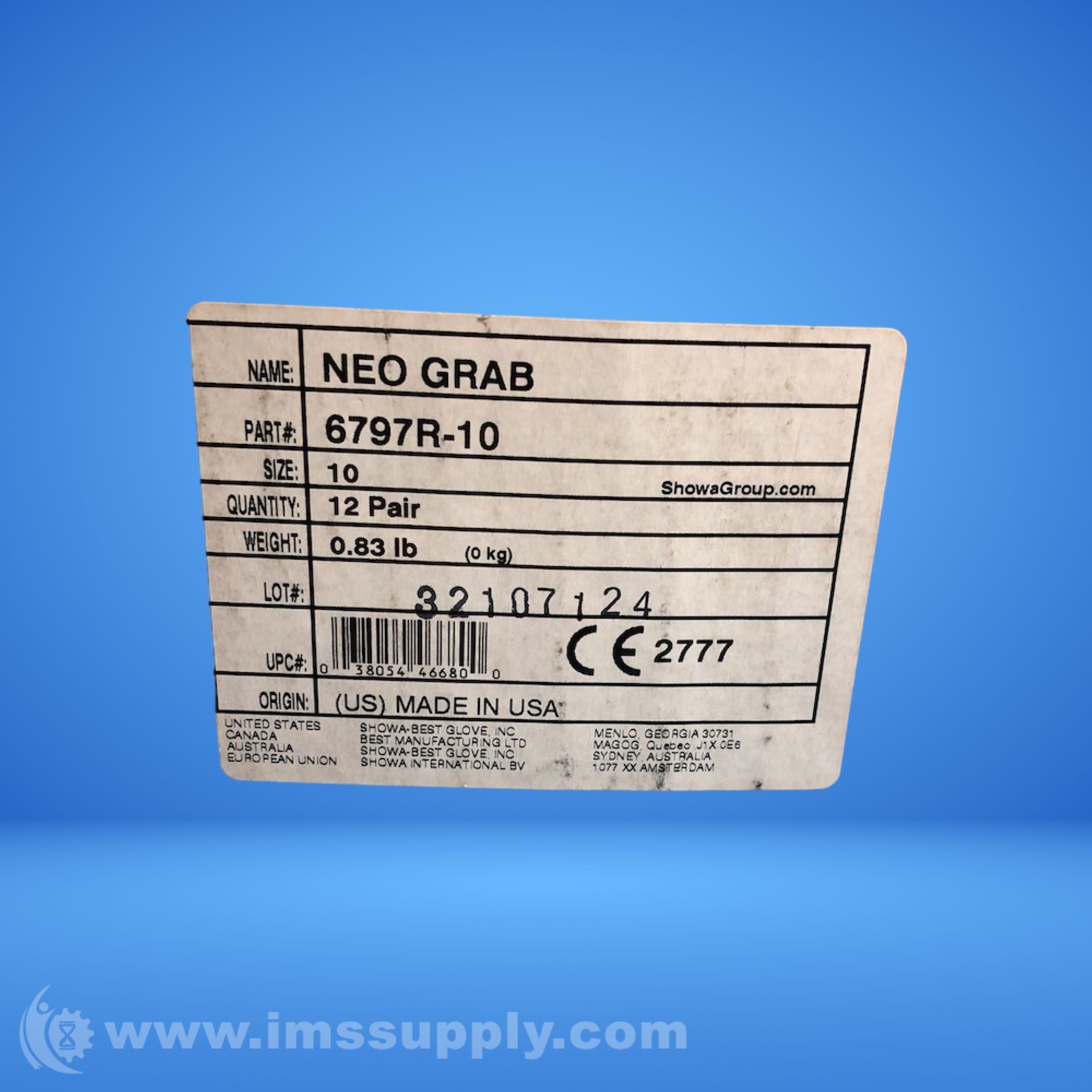 Showa 6797R-10 Size 10 Box of 12 - IMS Supply