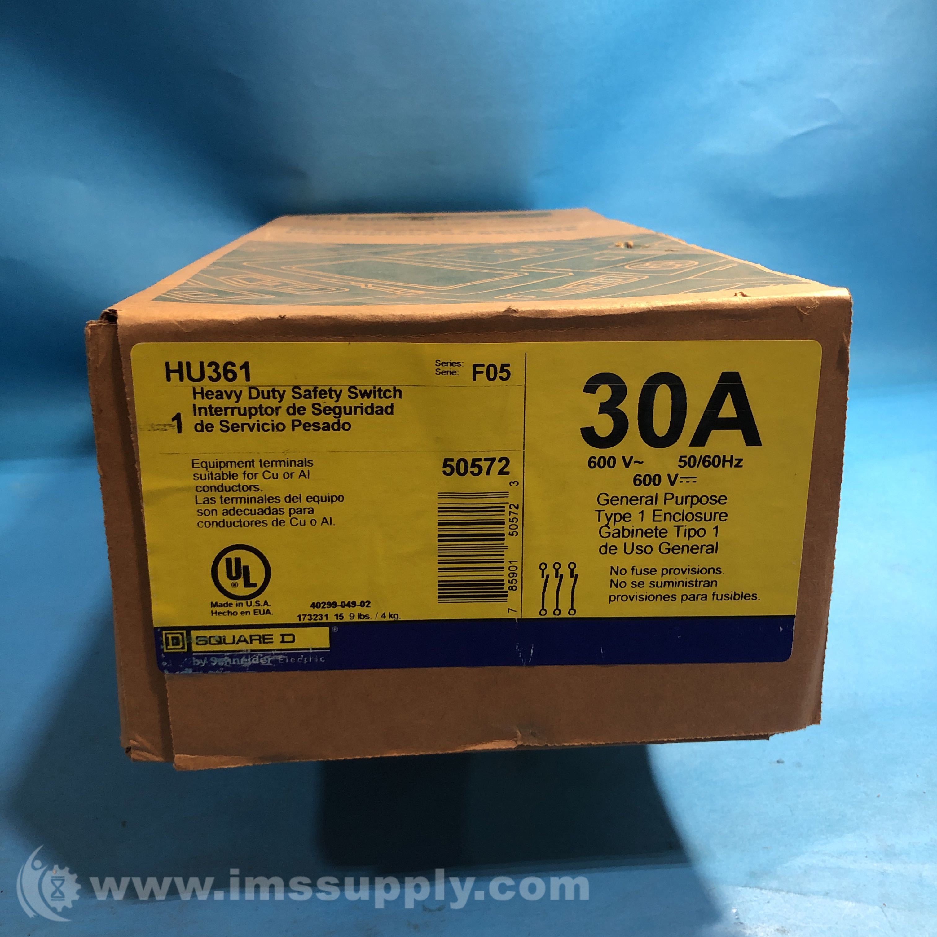 Square D HU361 Disconnect Safety Switch, Non-Fusible, NEMA 1, 30A - IMS Supply