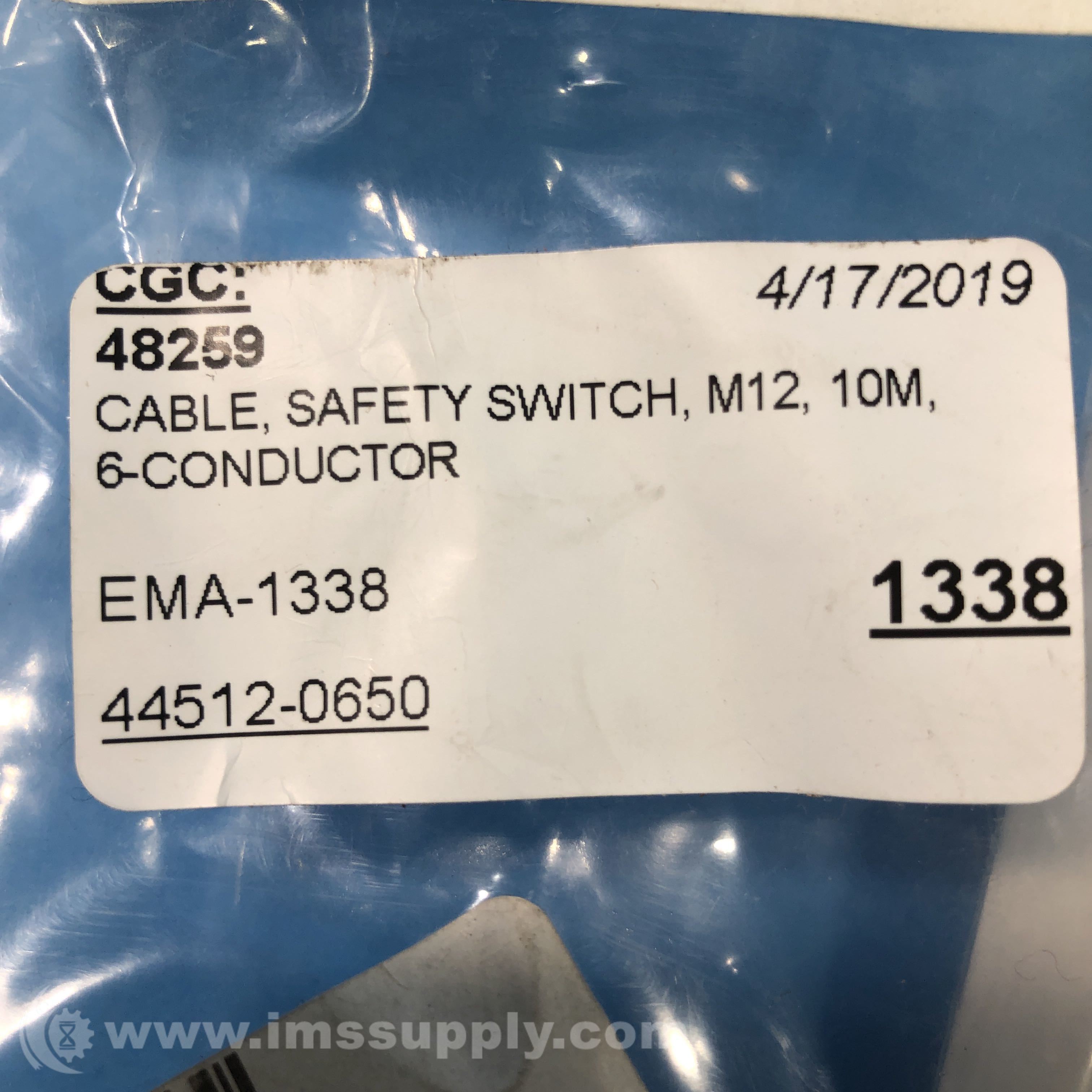 Sti 44512-0650 Cable, Safety Switch, M12, 10M, 6-Conductor - IMS Supply