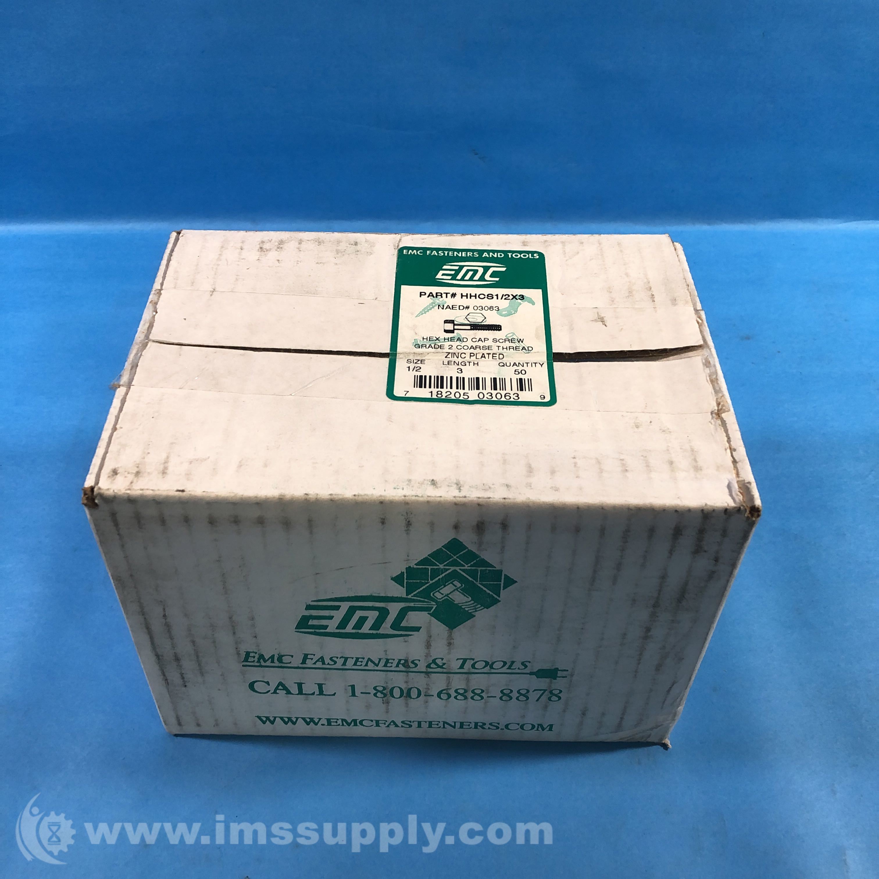 Emc 03063 Box of 50 HHCS1/2X3 Grade 2 Hex Head Cap Screws - IMS Supply
