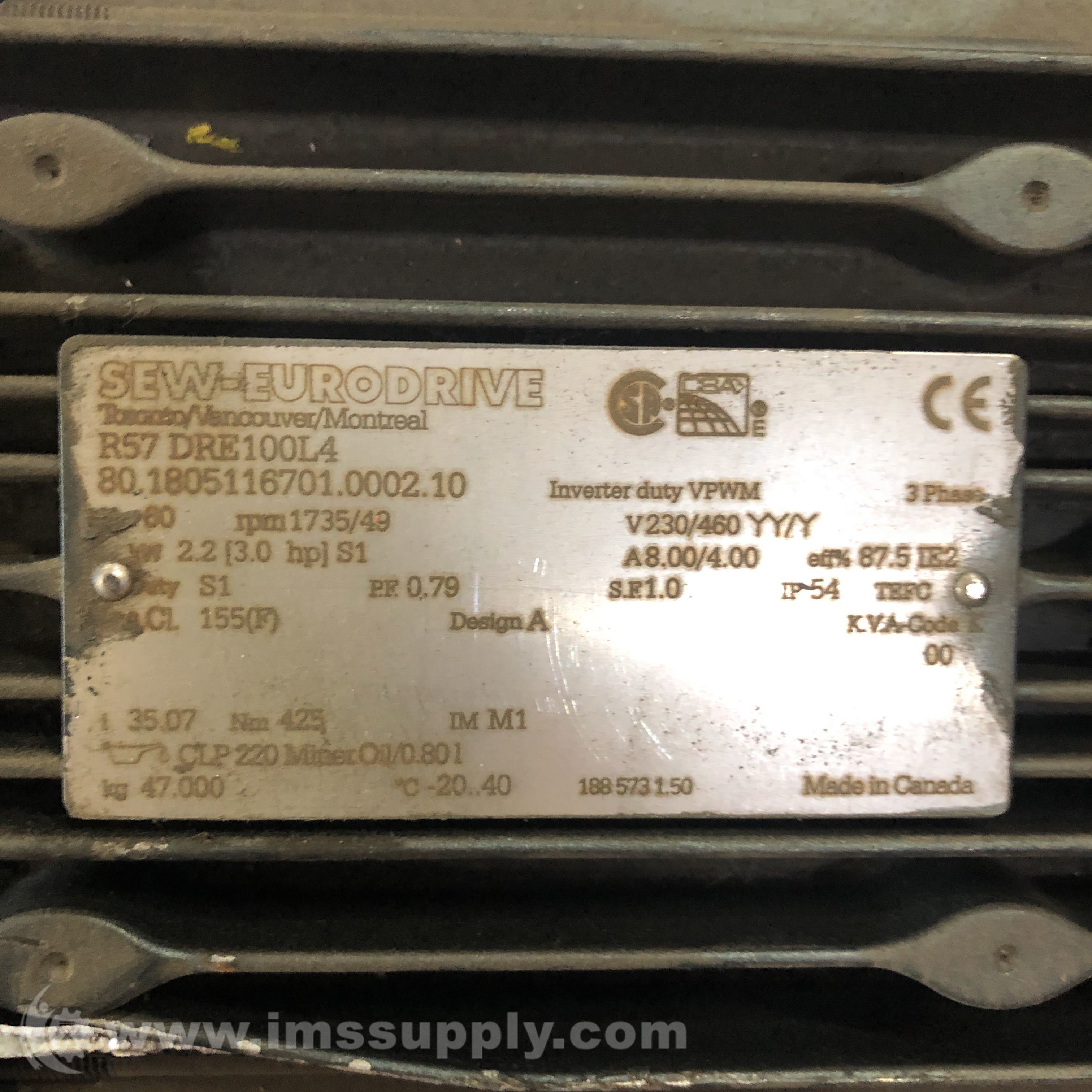 Sew Eurodrive R57 DRE100L4 Gear Box Motor - IMS Supply