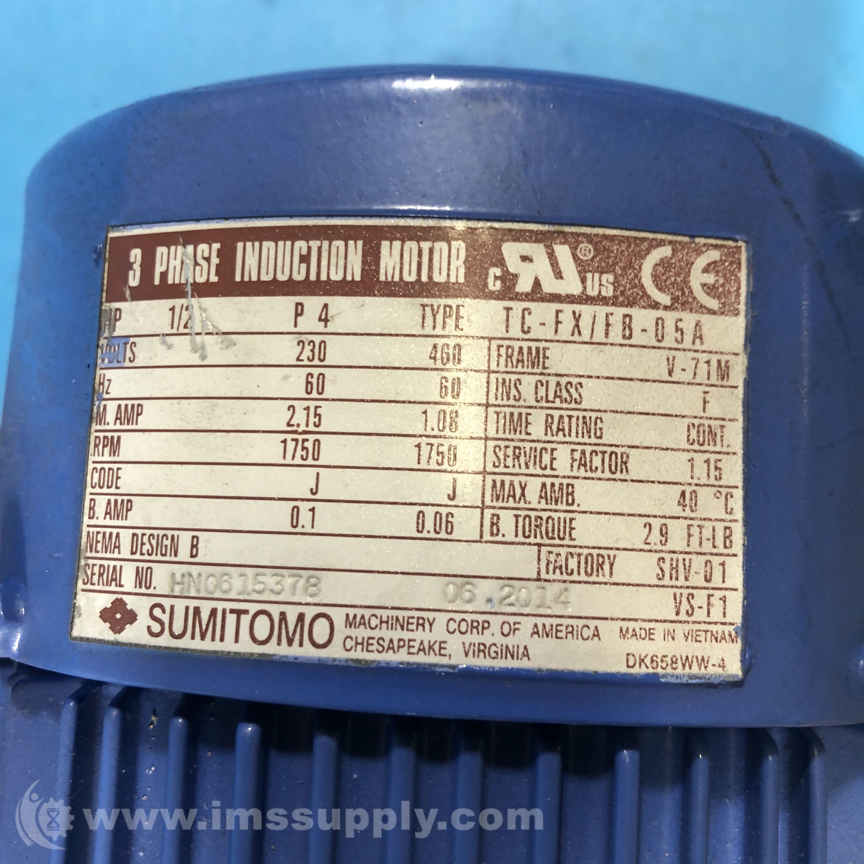 Sumitomo CNHM05-6085YC-B-11 3-Phase Induction Motor - IMS Supply