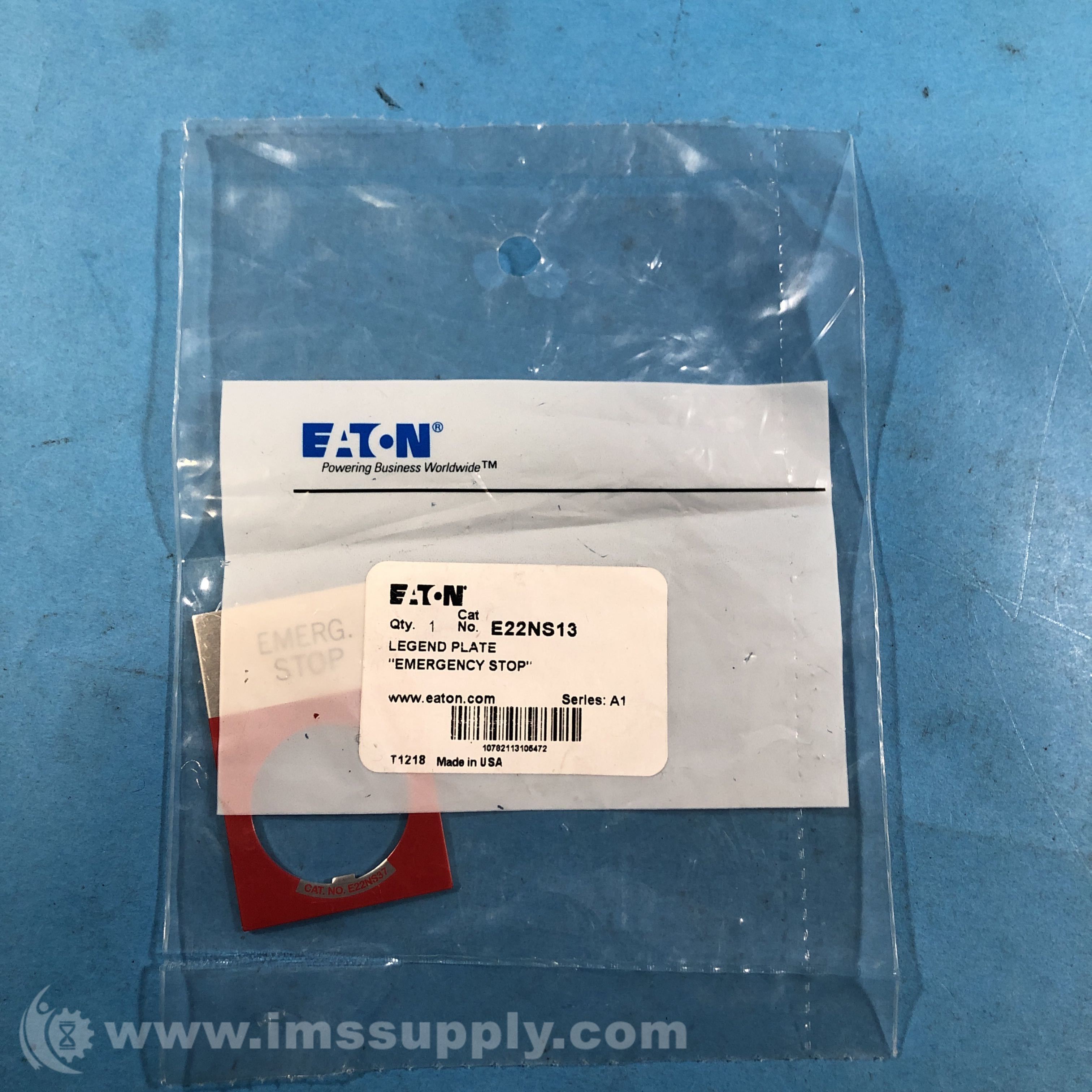 Eaton Corporation E22NS13 Series A1 Legend Plate Emergency Stop - IMS ...