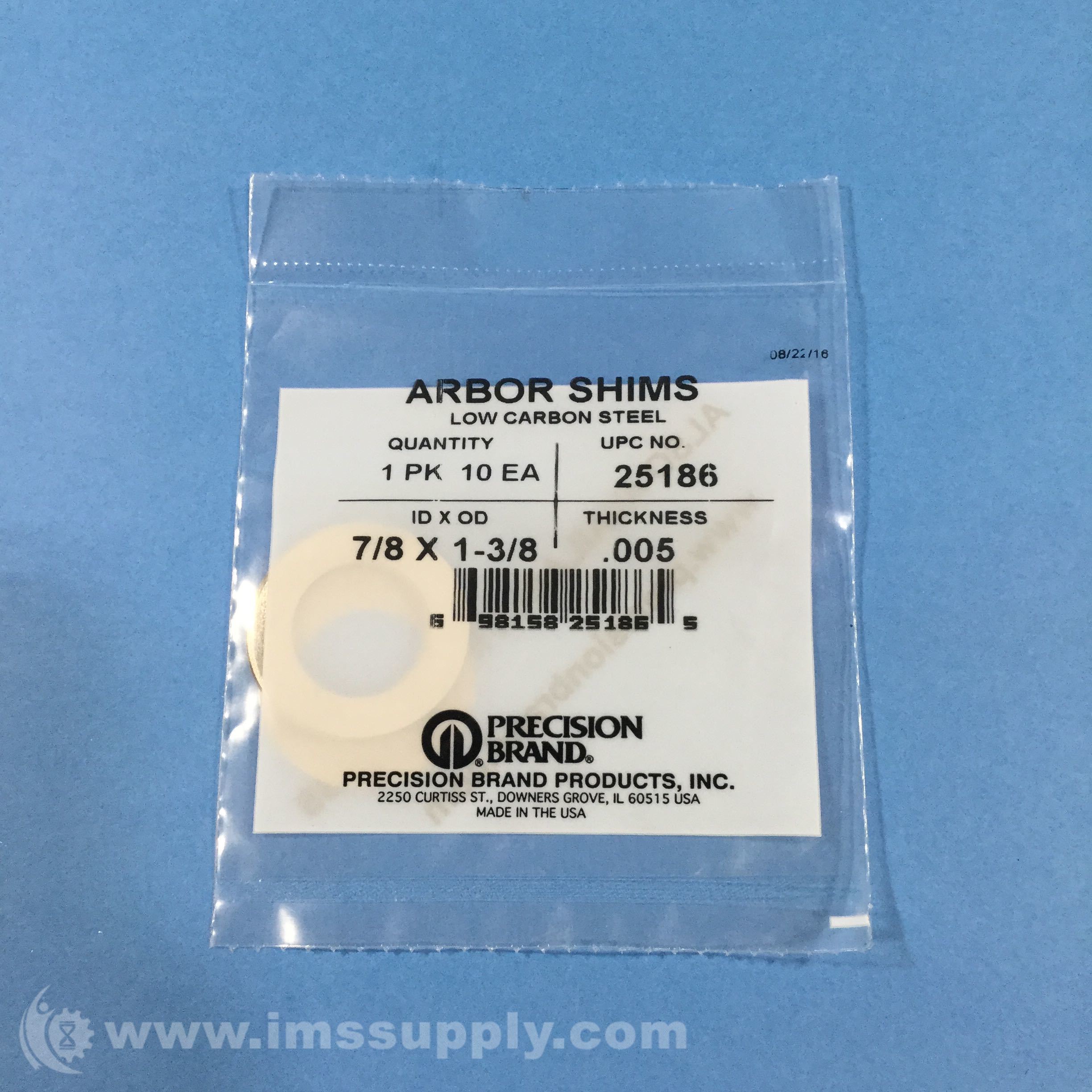 Precision Brand 25186 Bag Of 10 Arbor Spacer Or Round Shim - IMS Supply