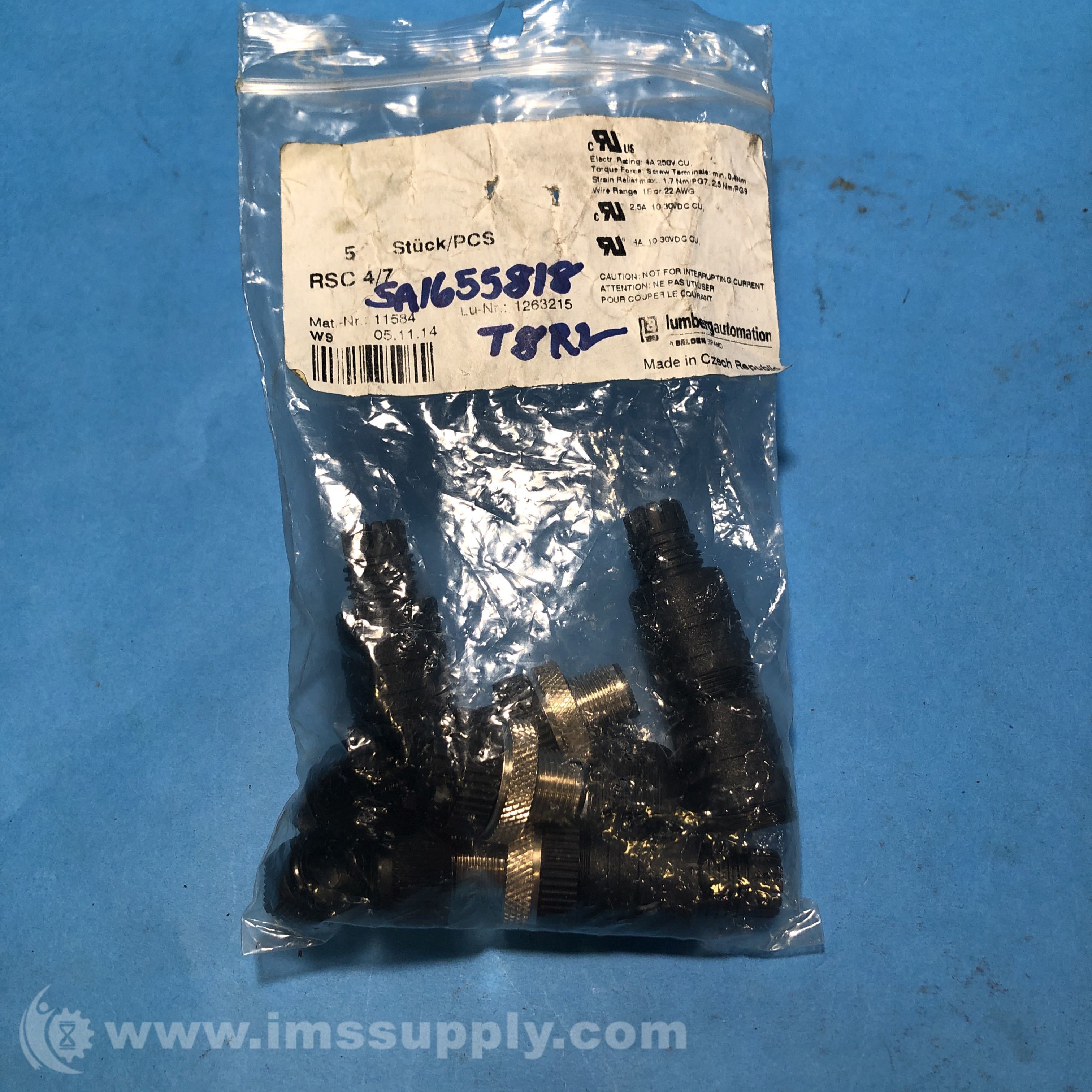 Lumberg Automation RSC 4/7 Bag of 5 Sensor Connectors - IMS Supply