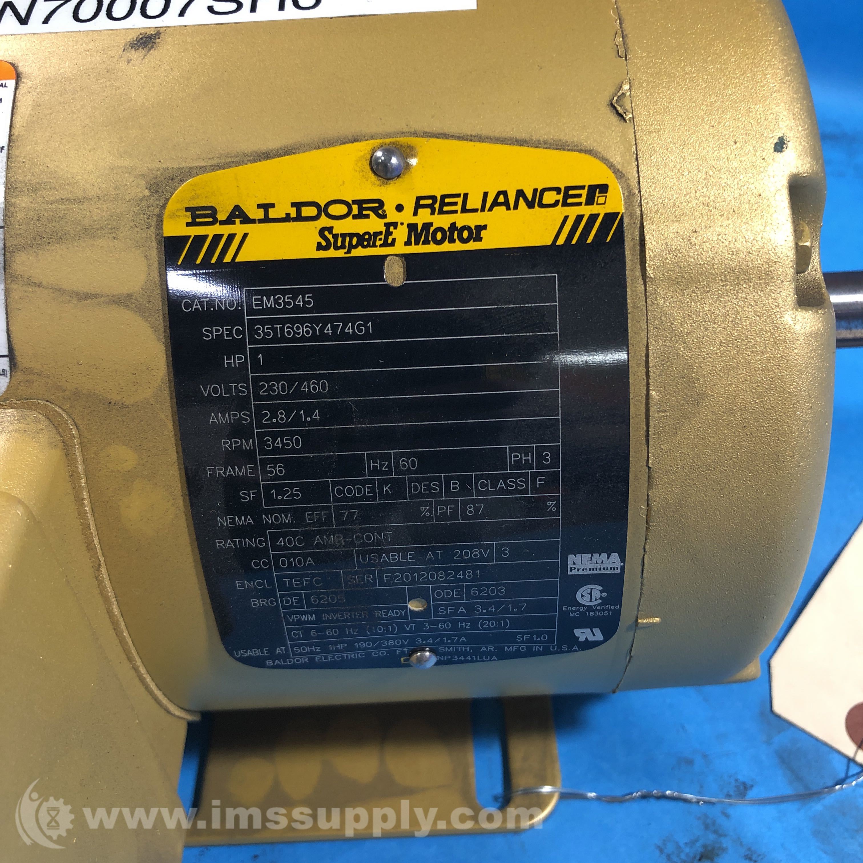 Baldor EM3545 Electric Motor, 1 HP, 3450 RPM - IMS Supply