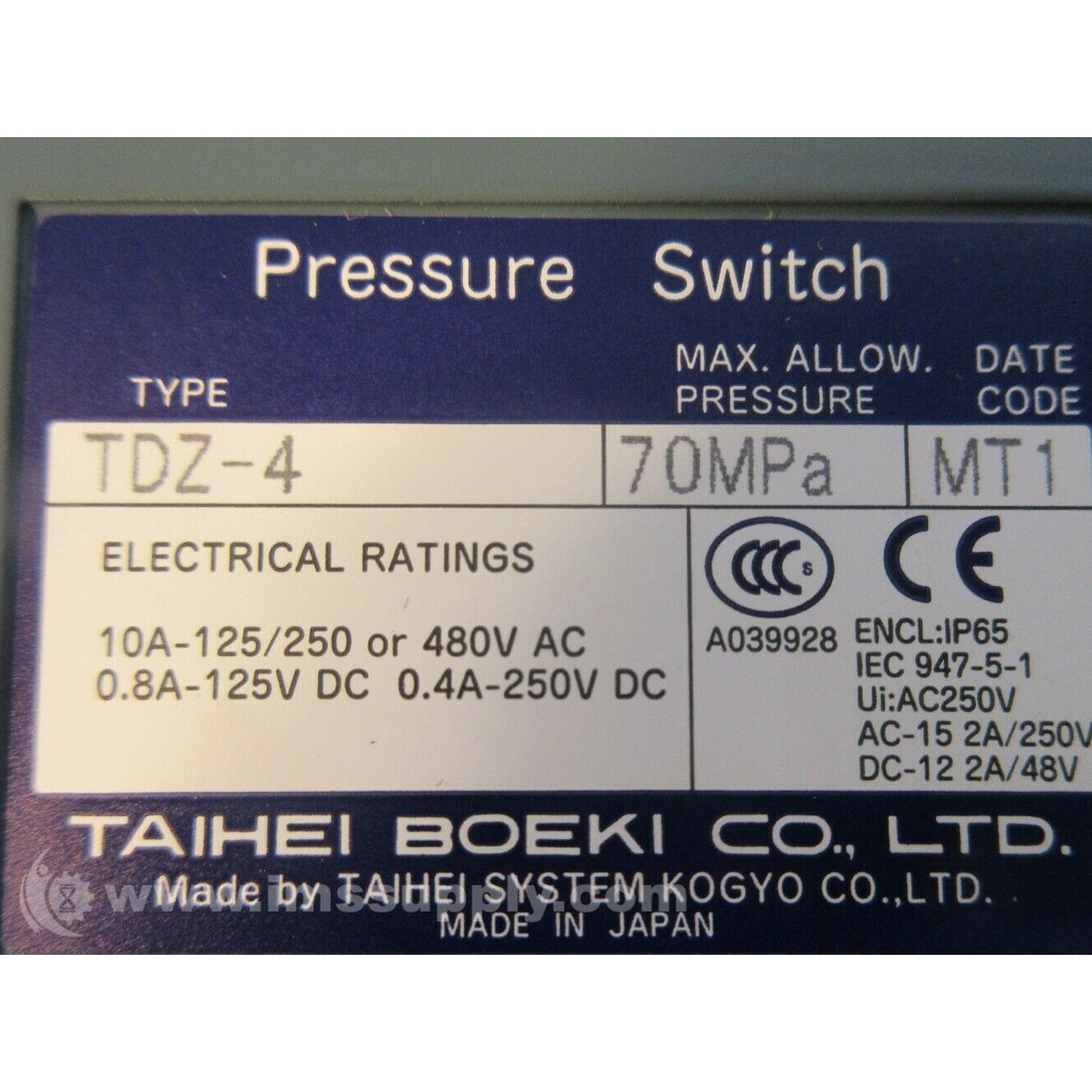 Taihei Boeki Co. Ltd TDZ-4 Pressure Switch - IMS Supply