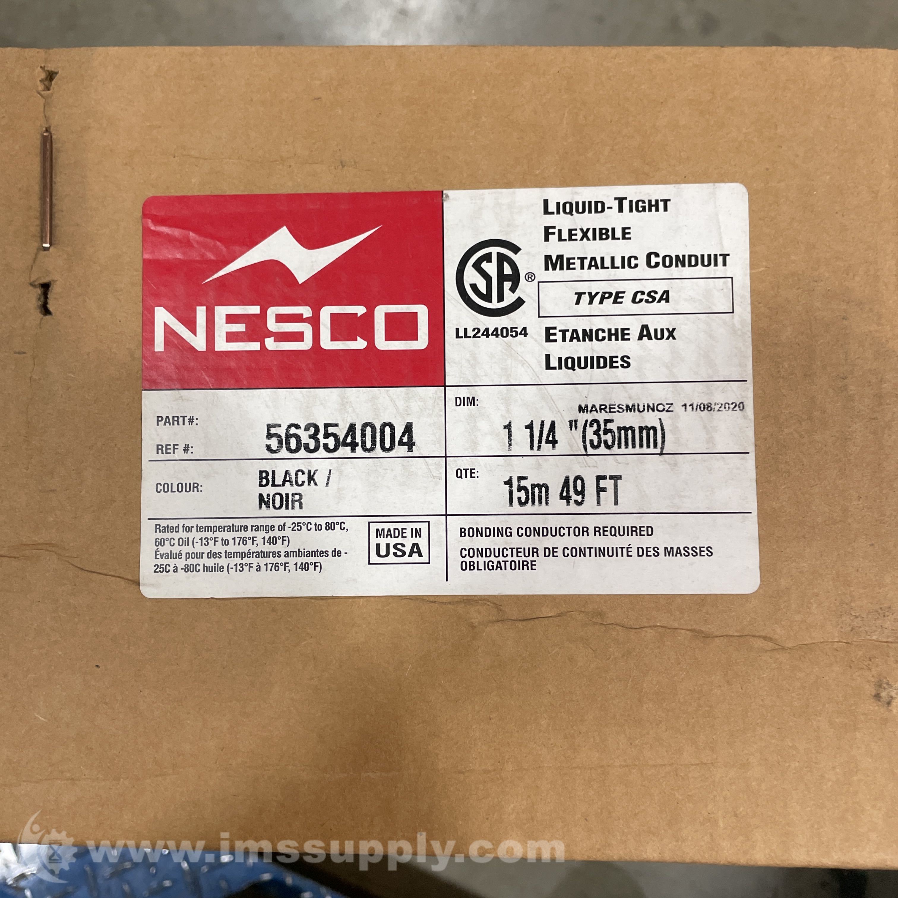 Nesco 56354004 Liquid-Tight Flexible Metal Conduit, 35mm, 15m L - IMS ...