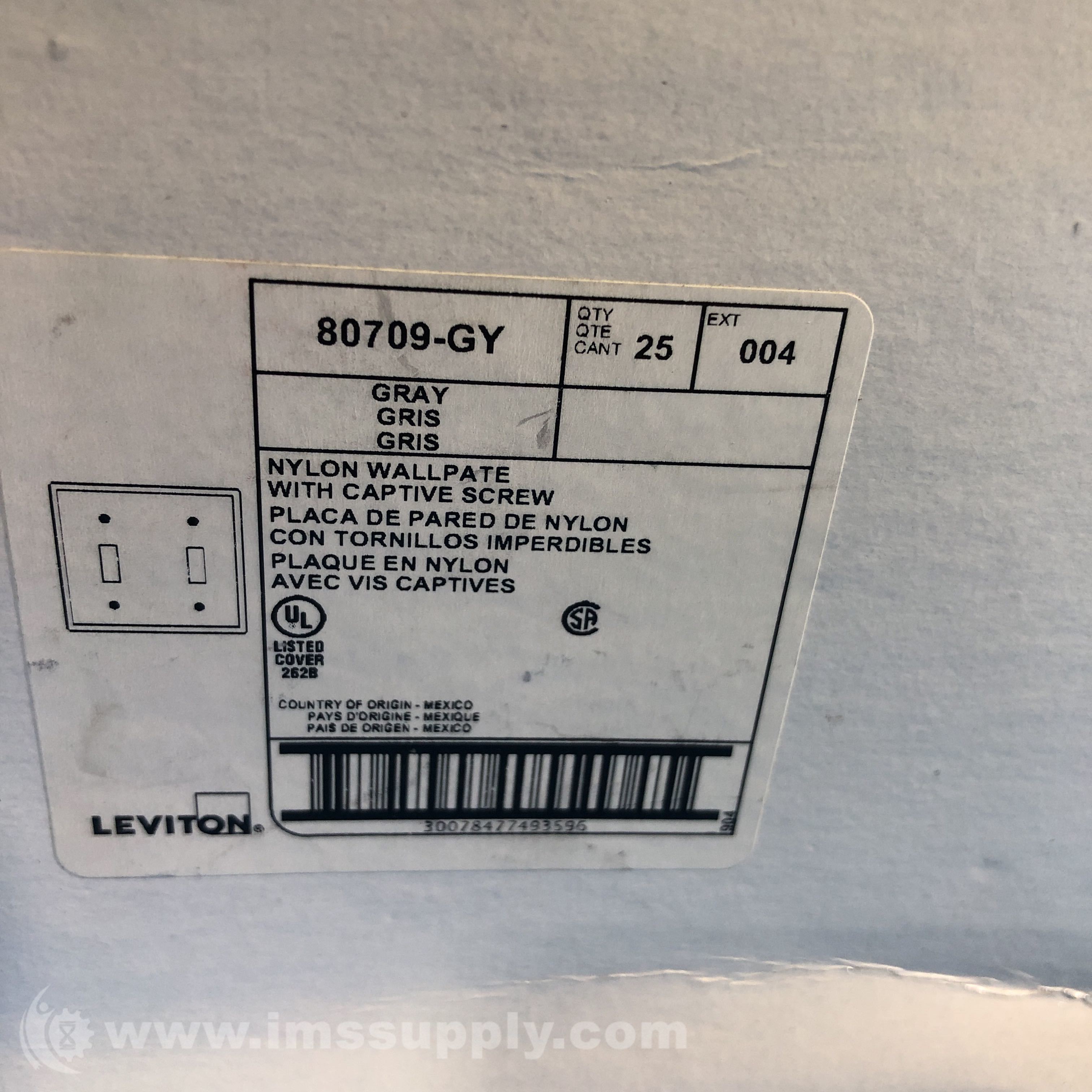 Leviton 80709-GY Box of 25 2-Gang Switch Cover Wallplates - IMS Supply