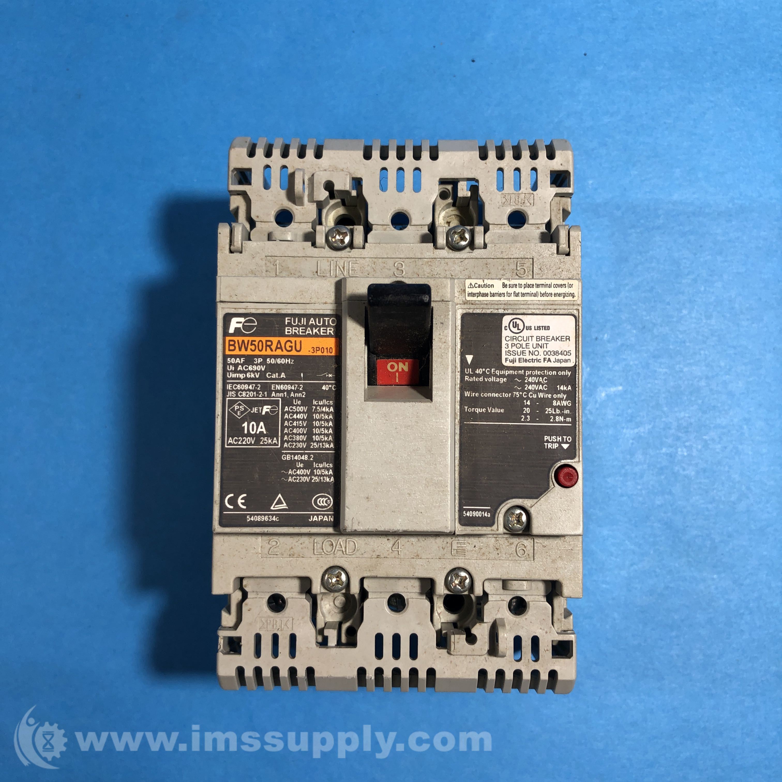 Fuji Electric BW50RAGU-3P010 Circuit Breaker, 10A - IMS Supply