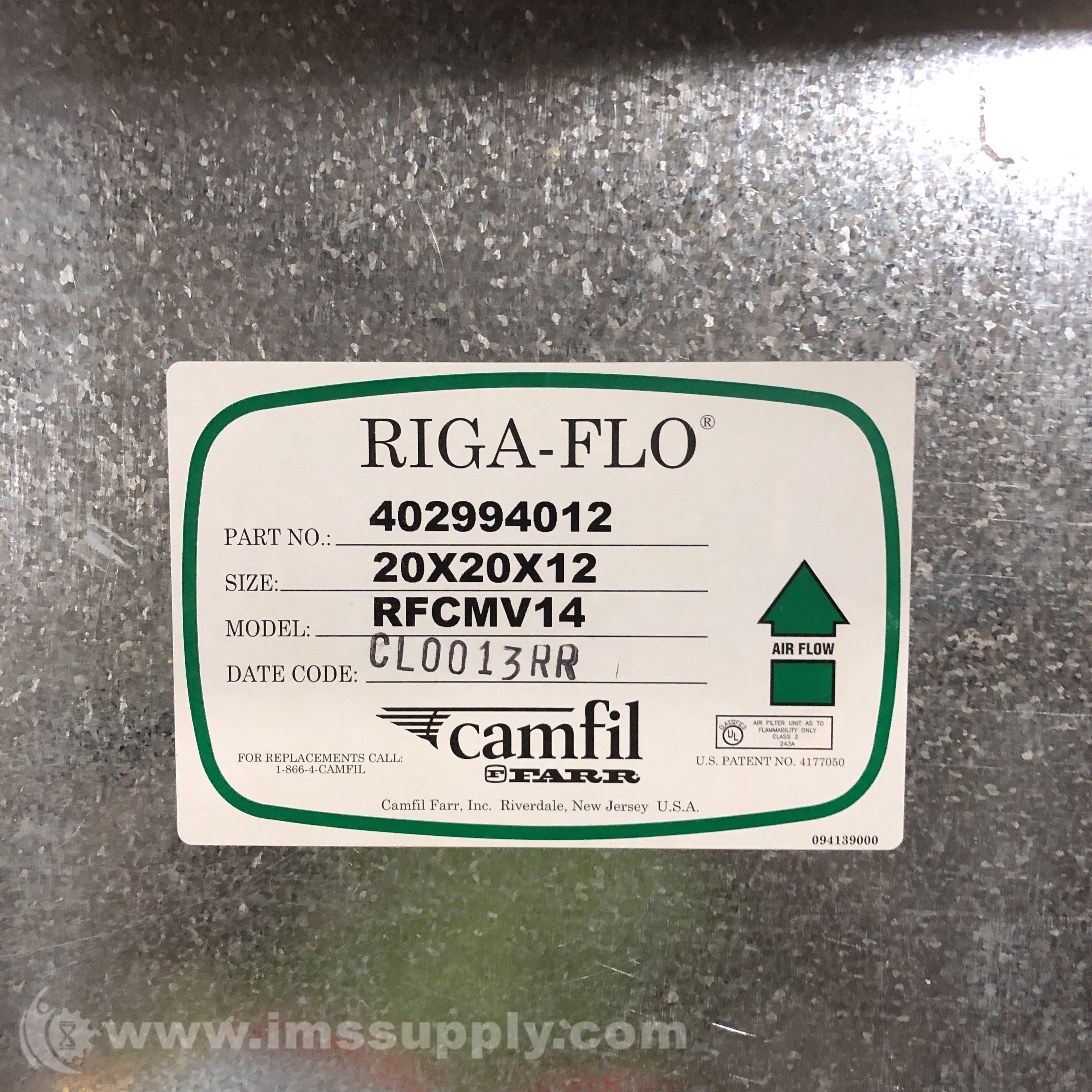Camfil 402994012 Riga-flo Air Filter Screen Mod. RFCMV14 20x20x12 - IMS ...