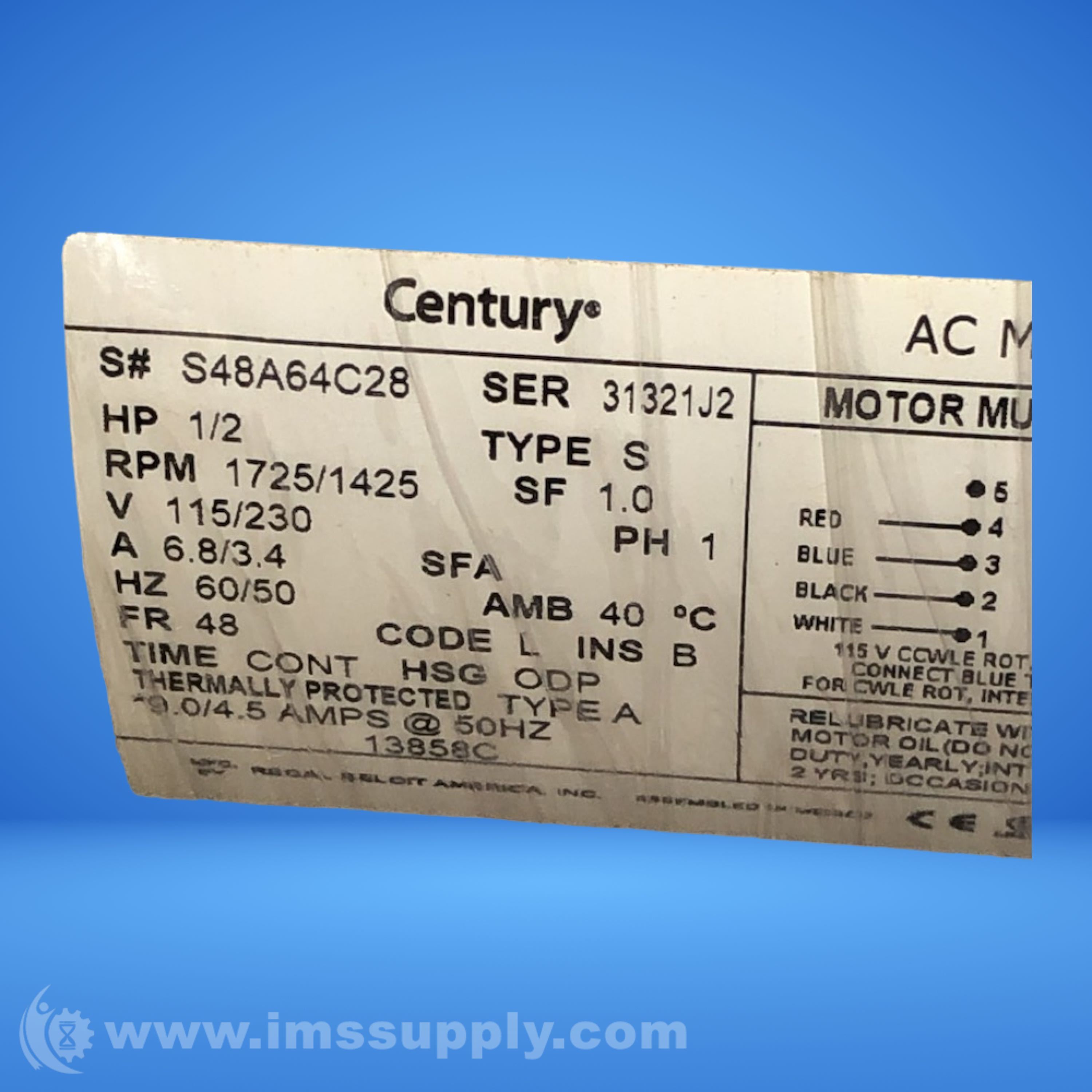 Century Electric Motors S48A64C28 Motor - IMS Supply